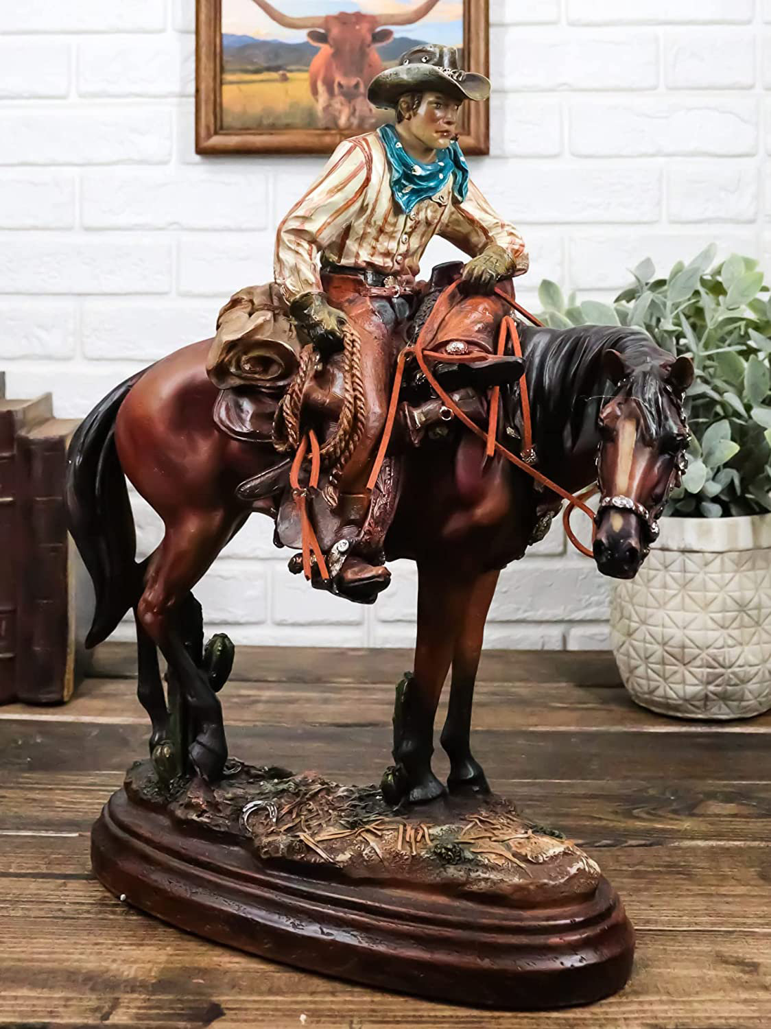 Foundry Select Shylee Cowboy On Saddleback By Cactus Figurine | Wayfair