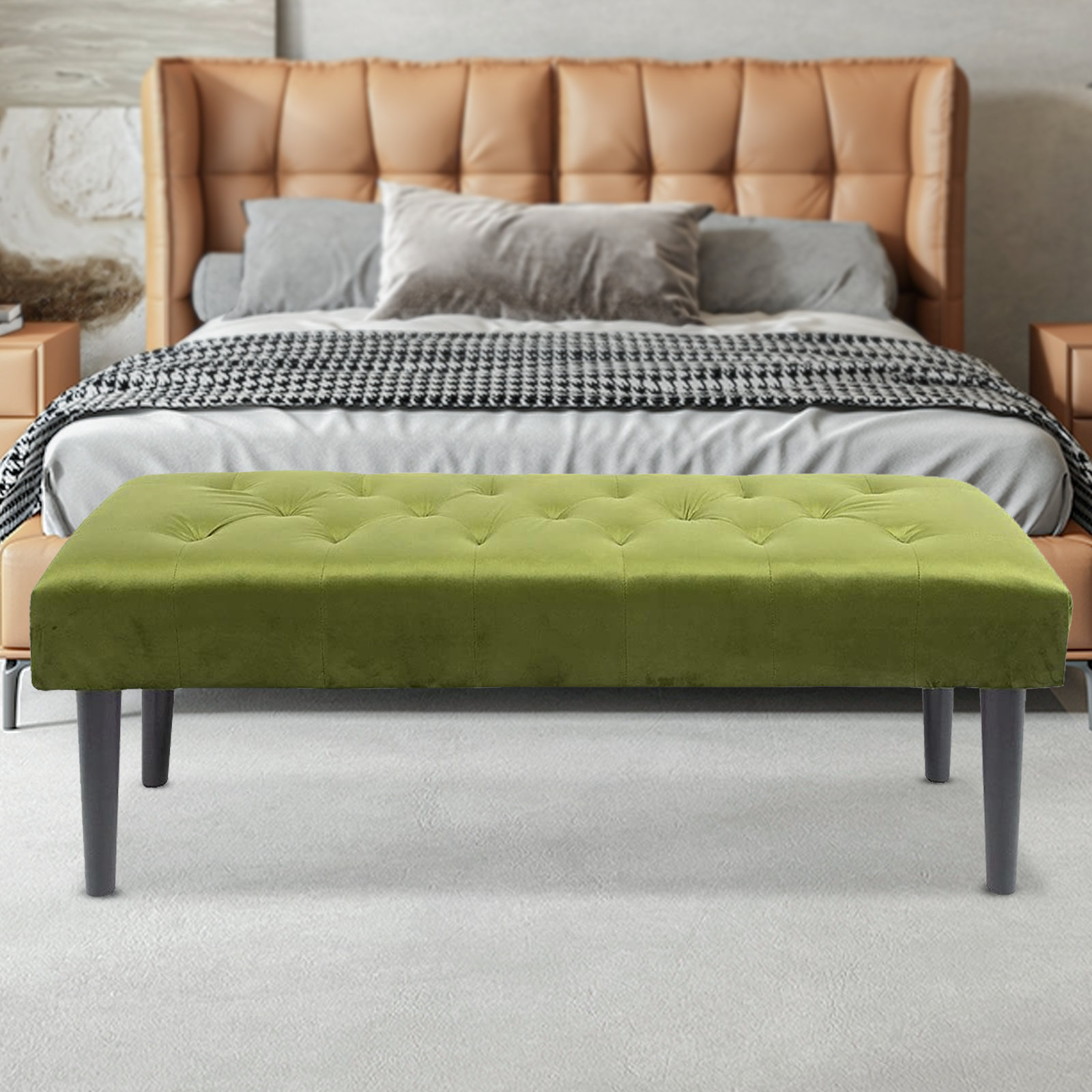 Corrigan Studio Tamoya Velvet Bedroom Ottoman Footstool, Upholstered ...