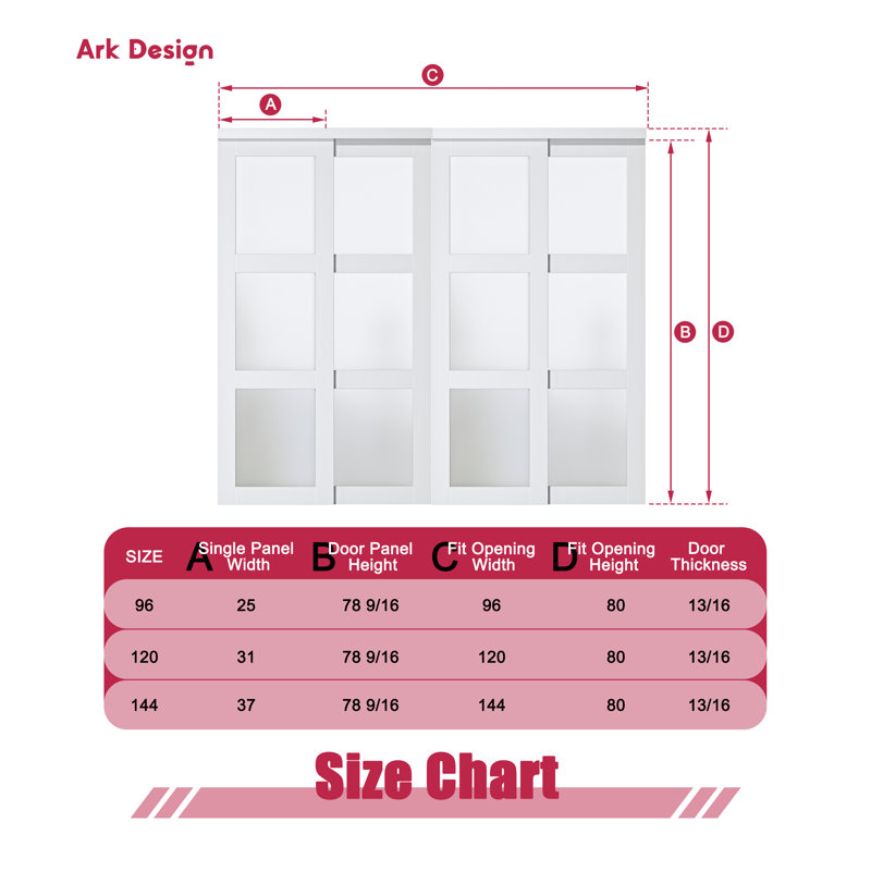 ARK DESIGN 80" Assembled White Prefinished 3-Lite Tempered Frosted ...