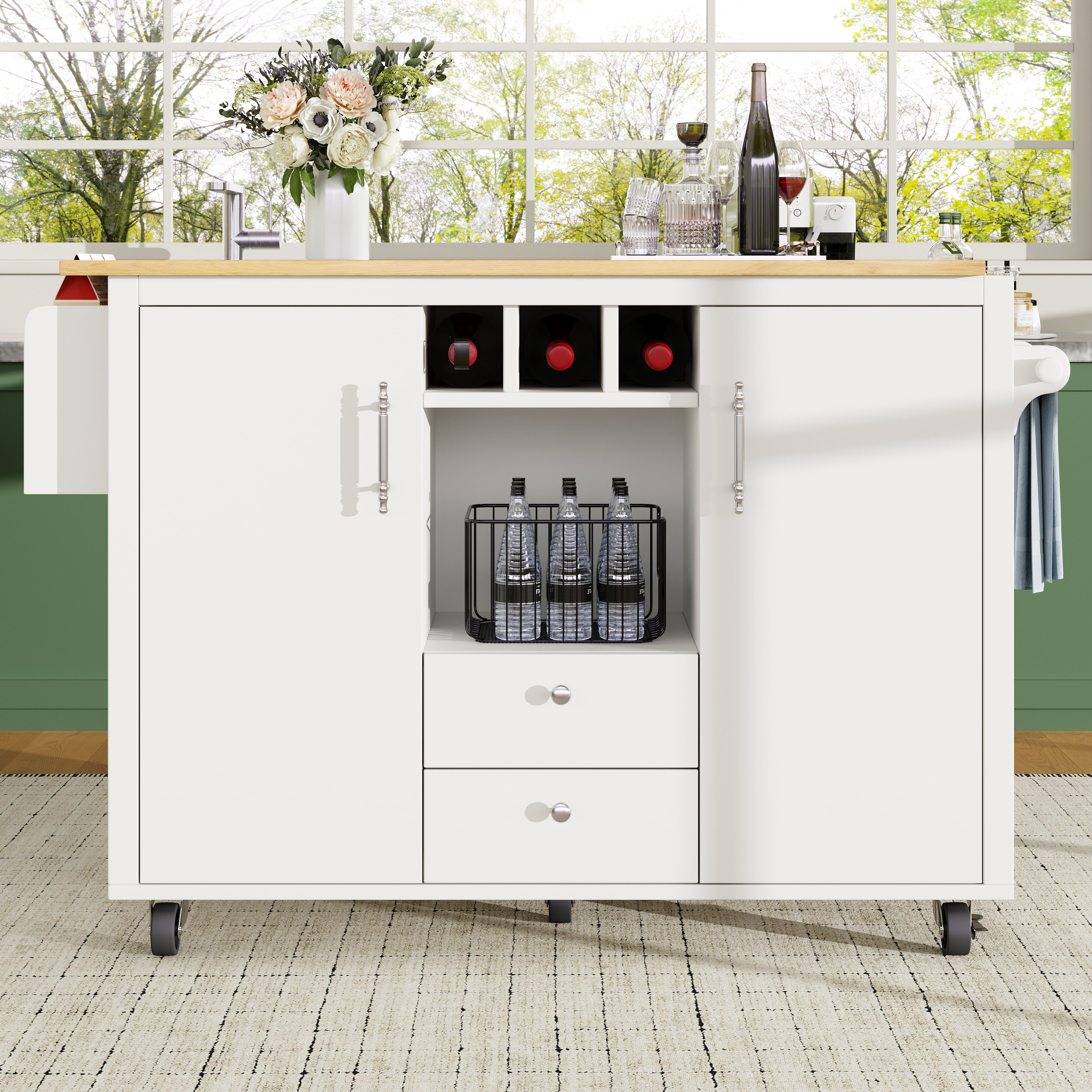 Brayden Studio Multi-functional Kitchen Island With Wheels - Foldable ...