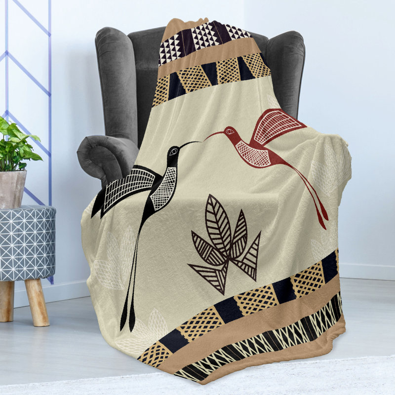 Ambesonne Tribal Fleece Blanket Branch Leaves Hummingbird Black Brown ...