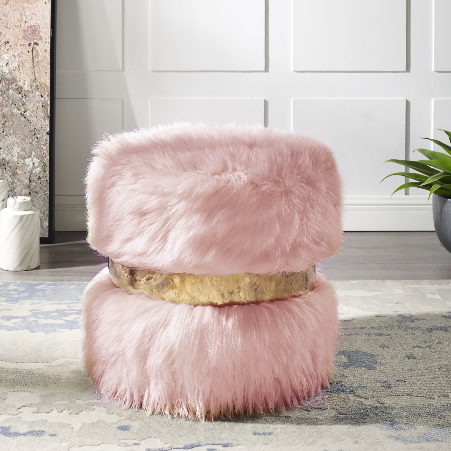 Nicole Miller New York Layton Faux Fur Ottoman For Bedroom & Reviews ...
