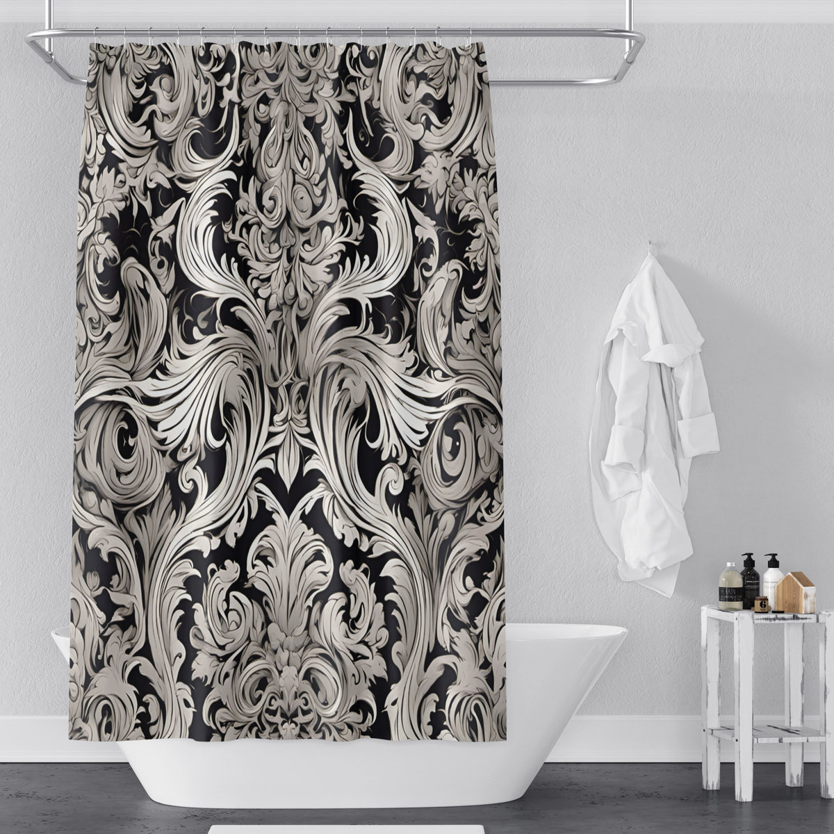 East Urban Home Katalina Damask Shower Curtain | Wayfair