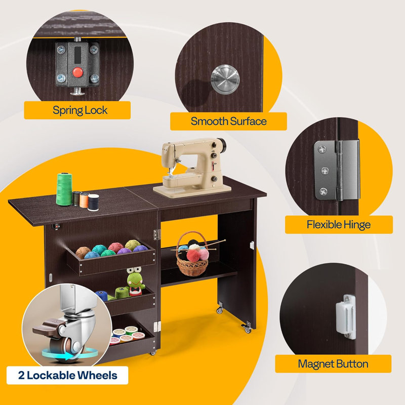 VIVOHOME 46'' x 16'' Foldable Sewing Table with Sewing Machine Platform ...