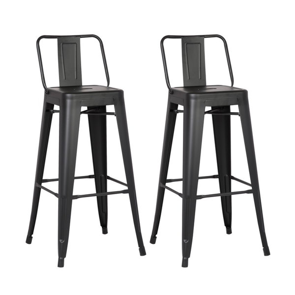 Williston Forge Shee (Set of 2) 30" Black Metal Low Back Bar Height Bar ...