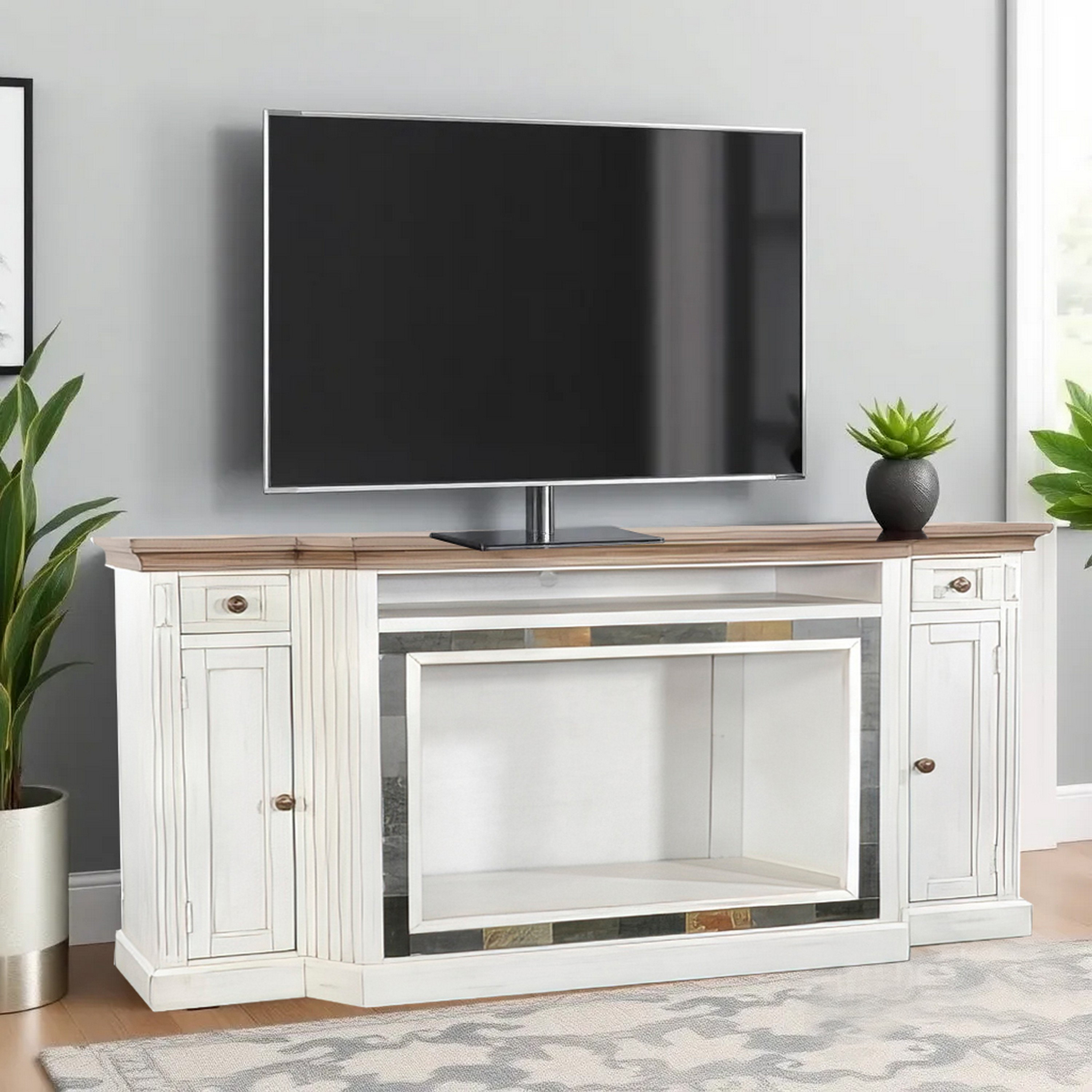 Benjara Lio TV Media Entertainment Console, Slate Inlay 72 Inch | Wayfair