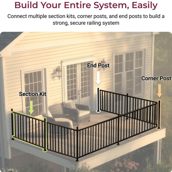 CR Home Cr Fence & Rail Deck Railing Kit - Outdoor Metal Porch Railing ...