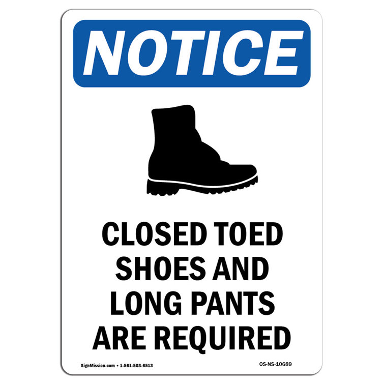 SignMission OSHA Notice - Closed Toed Shoes Sign With Symbol | Wayfair