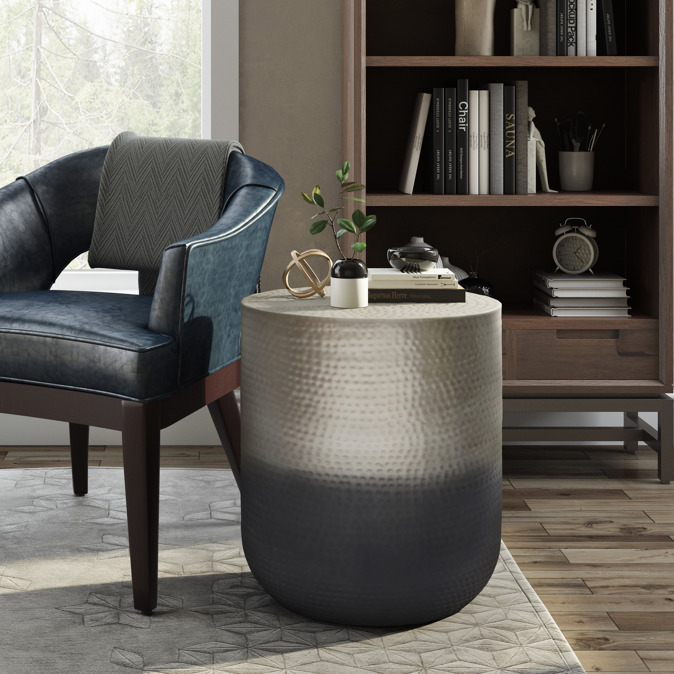 Simpli Home Nova 19"W Metal Boho End Table with Drum Design and ...