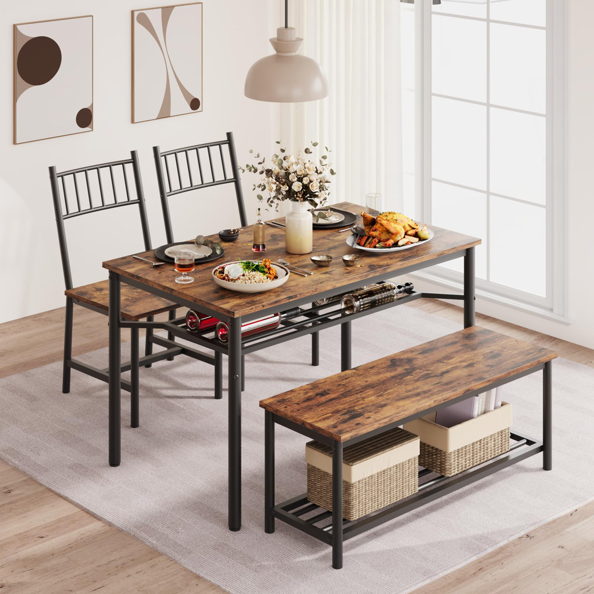 17 Stories Emond Rectangular Modern/Farmhouse/Rustic/Industrial Dining ...