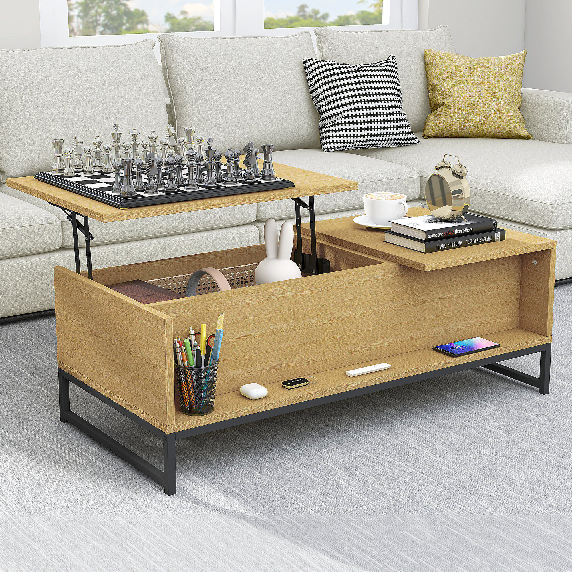 Bay Isle Home™ Balconera Modern Lift Top Rattan Coffee Table With Built ...