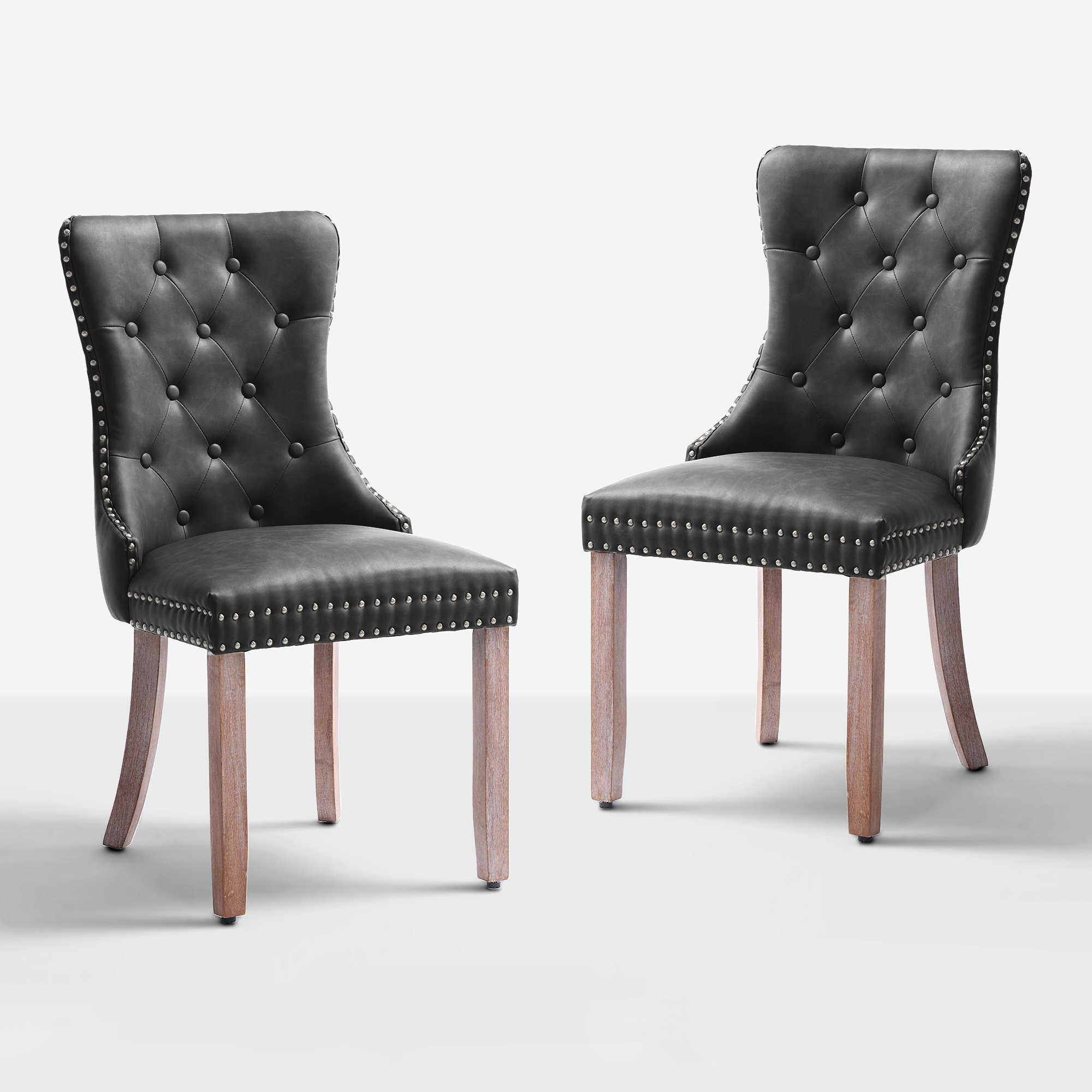 Red Barrel Studio® Faux Leather Dining Chairs with Nailhead Trim and ...