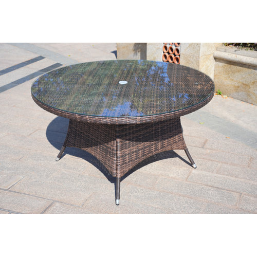 Red Barrel Studio® Edford Round Glass Outdoor Dining Table | Wayfair