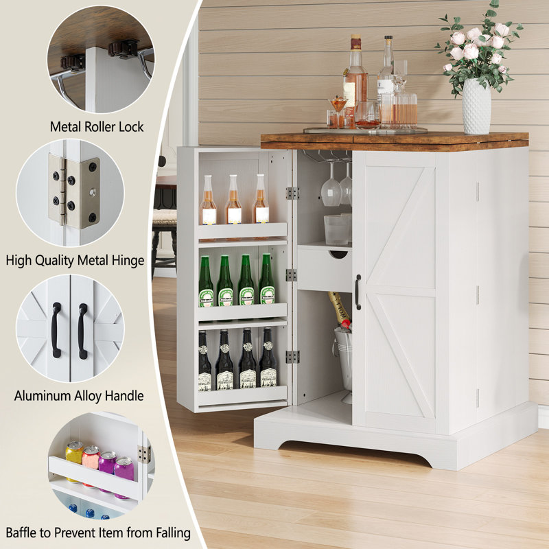 August Grove® Farmhouse Expandable Wine Bar Cabinet, 61" Home Bar Unit ...