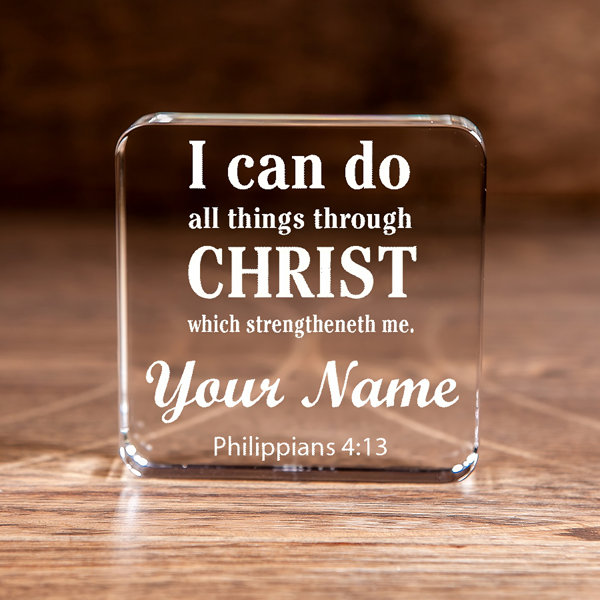 Trinx Philippians 4:13 I Can Do All Things Large Square Crystal ...