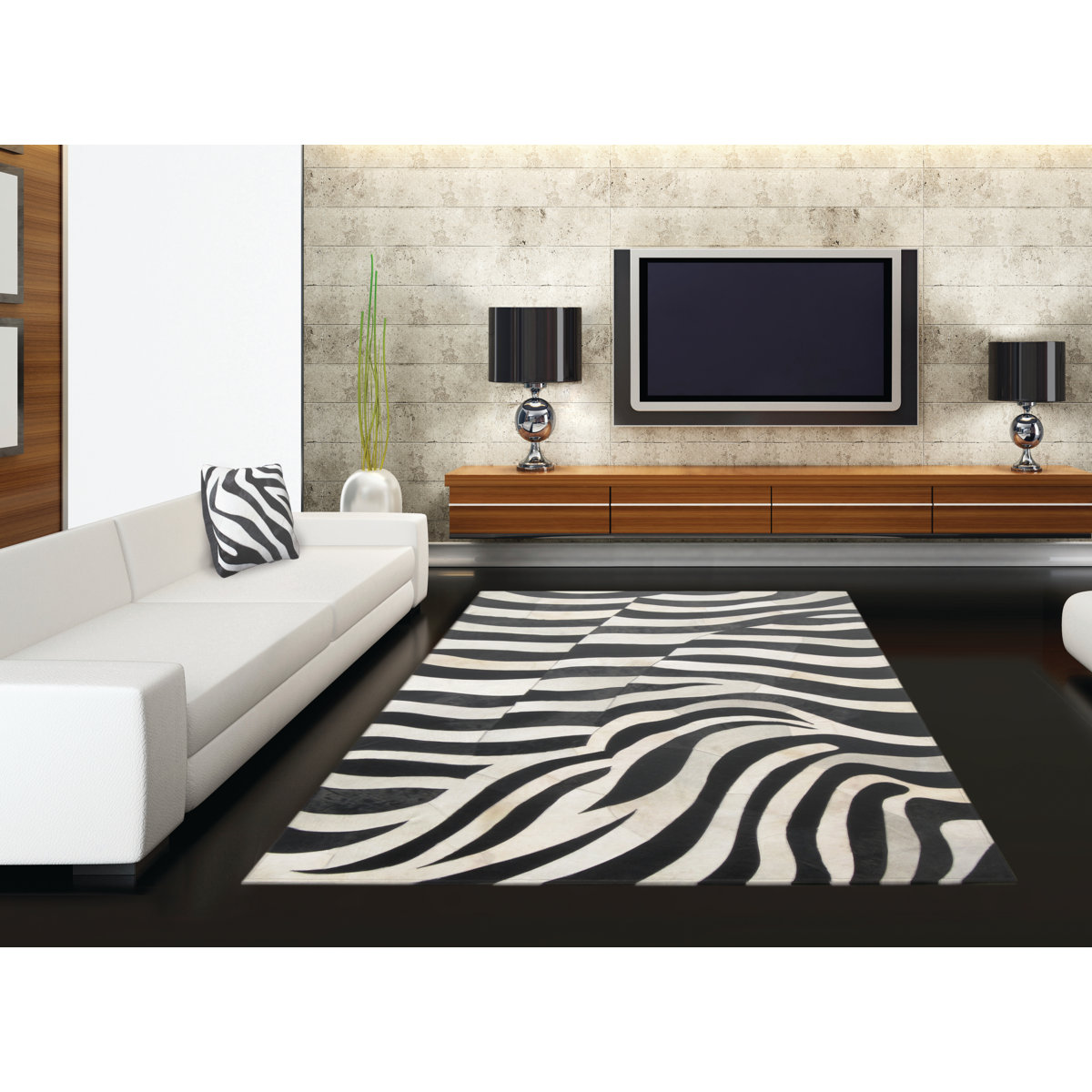 Madisons Inc Animal Print Handmade Cowhide Black/Off White/Cream Area ...