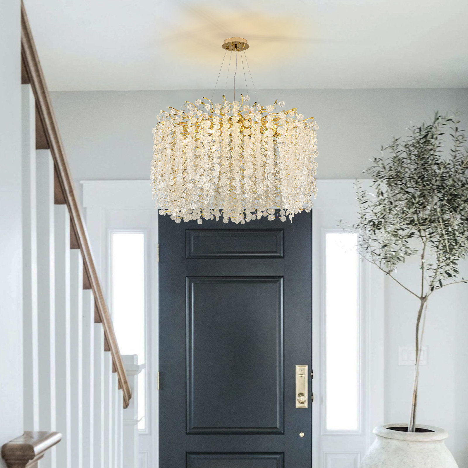 Akari Tree Branch Glass Art Gold Coin Chandelier Lighting, D24" | Wayfair