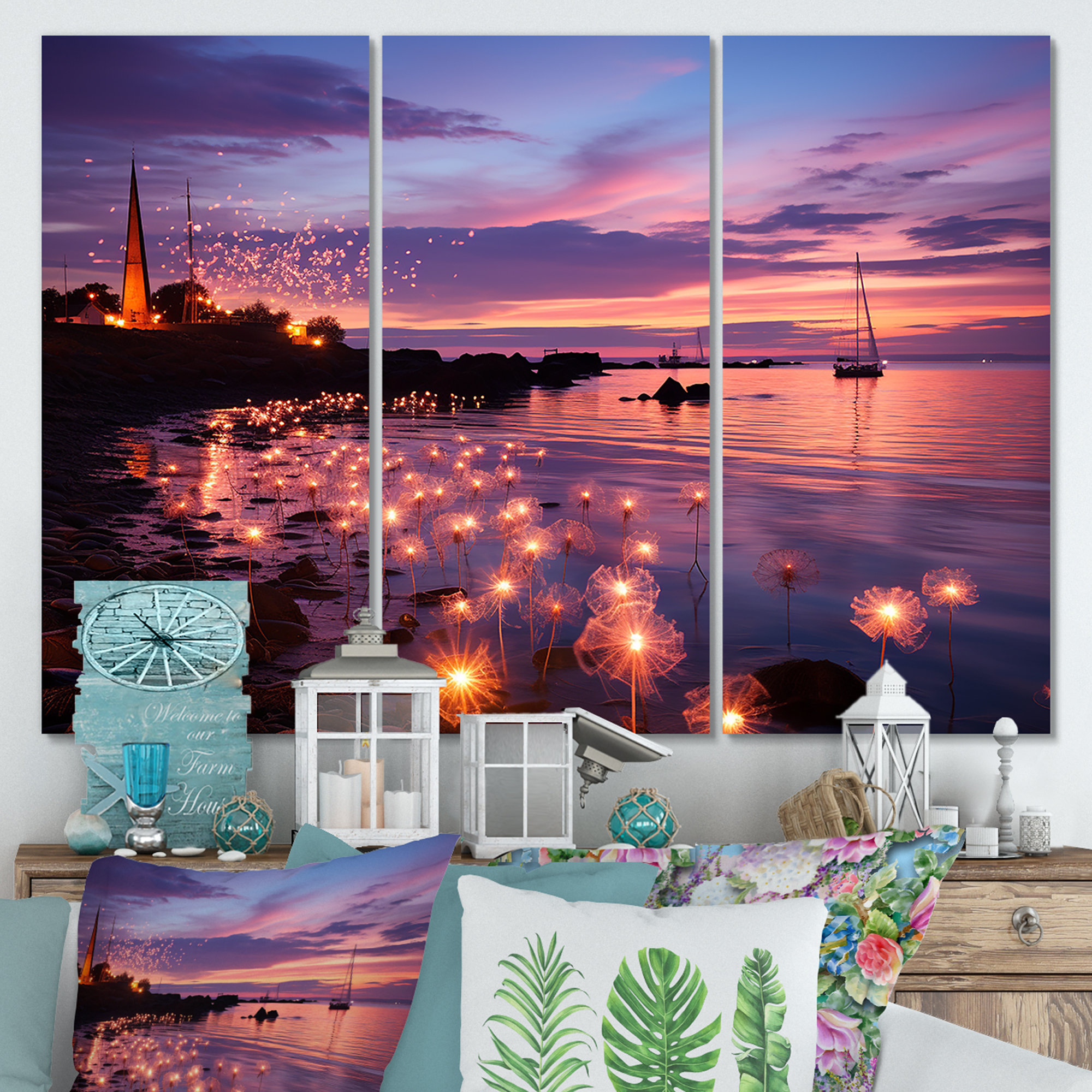 Latitude Run® Sunset Floral Beach Flourish II - Beach Wall Art ...