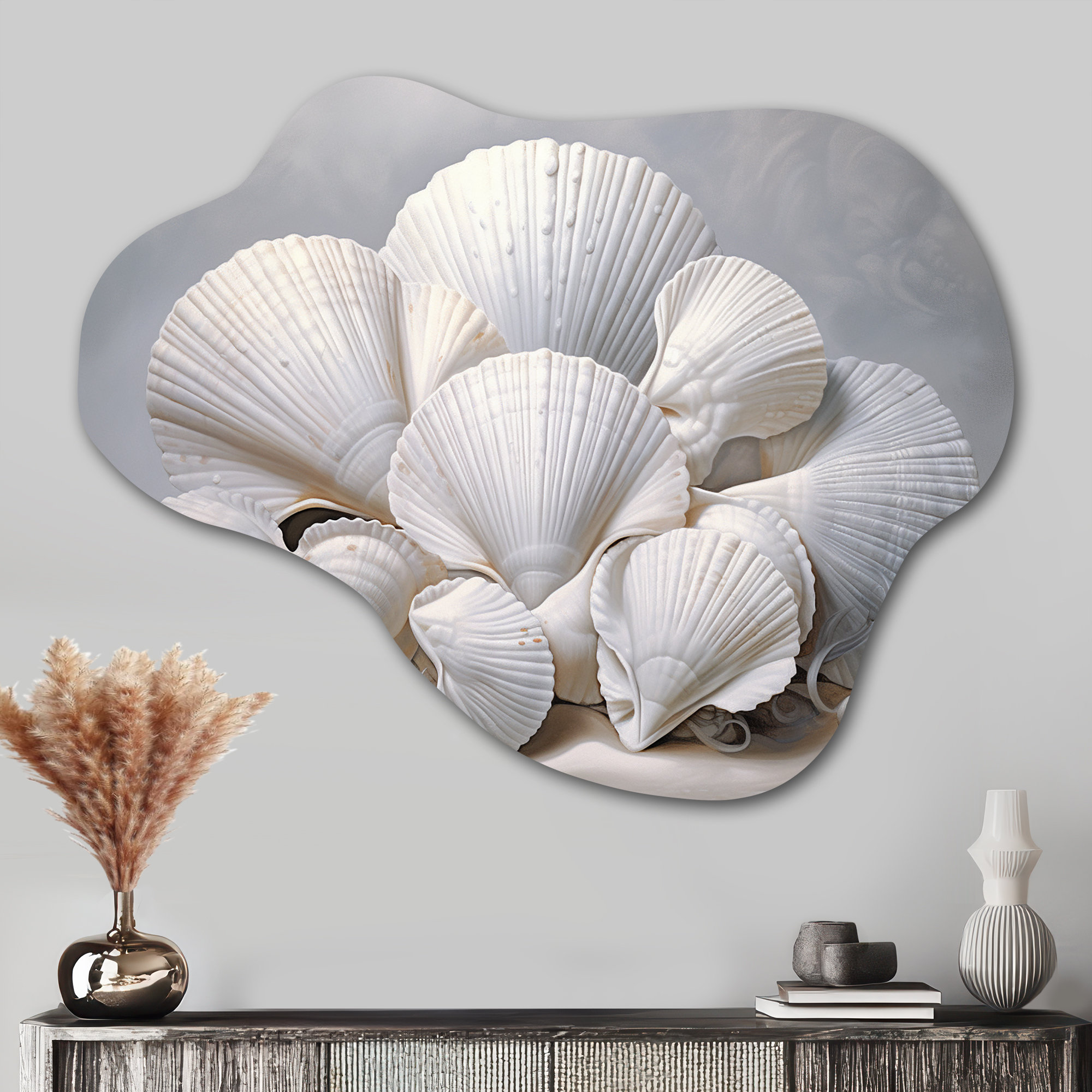 Beachcrest Home™ Monochromatic White Seashells - Cloud Seashell Metal ...