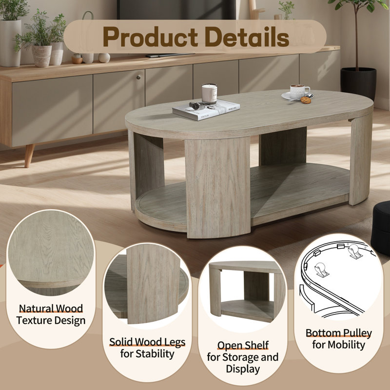 Latitude Run® Oval Wood Coffee Tables With Wheel | Wayfair