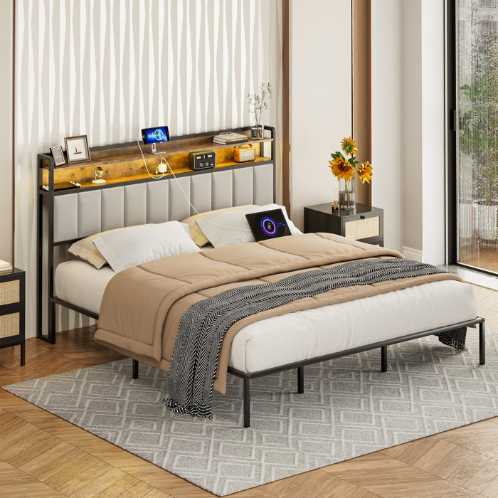 Wrought Studio Idrish Upholstered Storage Headboard With Led Lights And ...