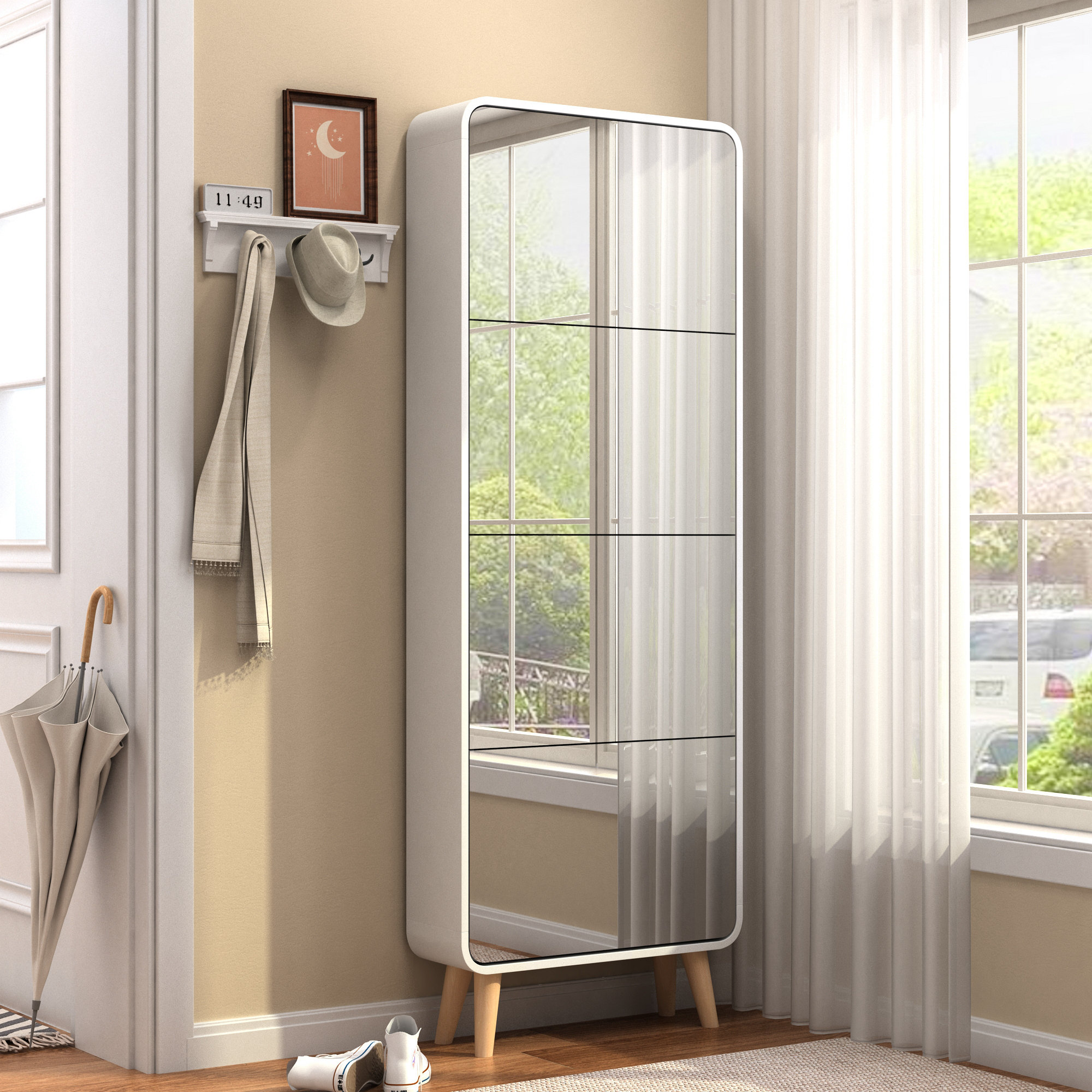 Corrigan Studio® Accent Shoe Cabinet with Full-length Mirror for Narrow ...