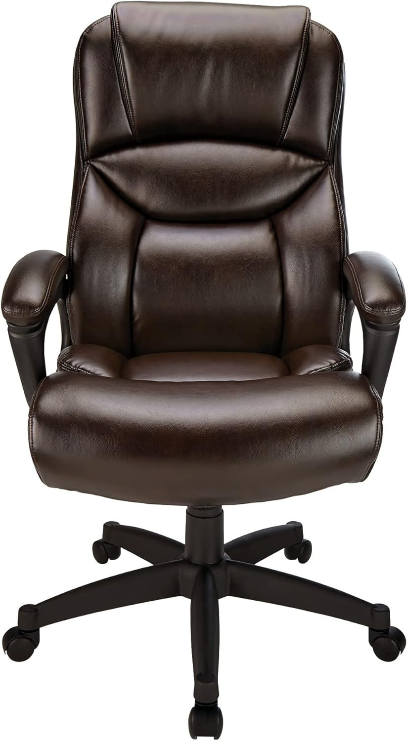 Inbox Zero Bonded Leather High-Back Chair, Brown/Black | Wayfair
