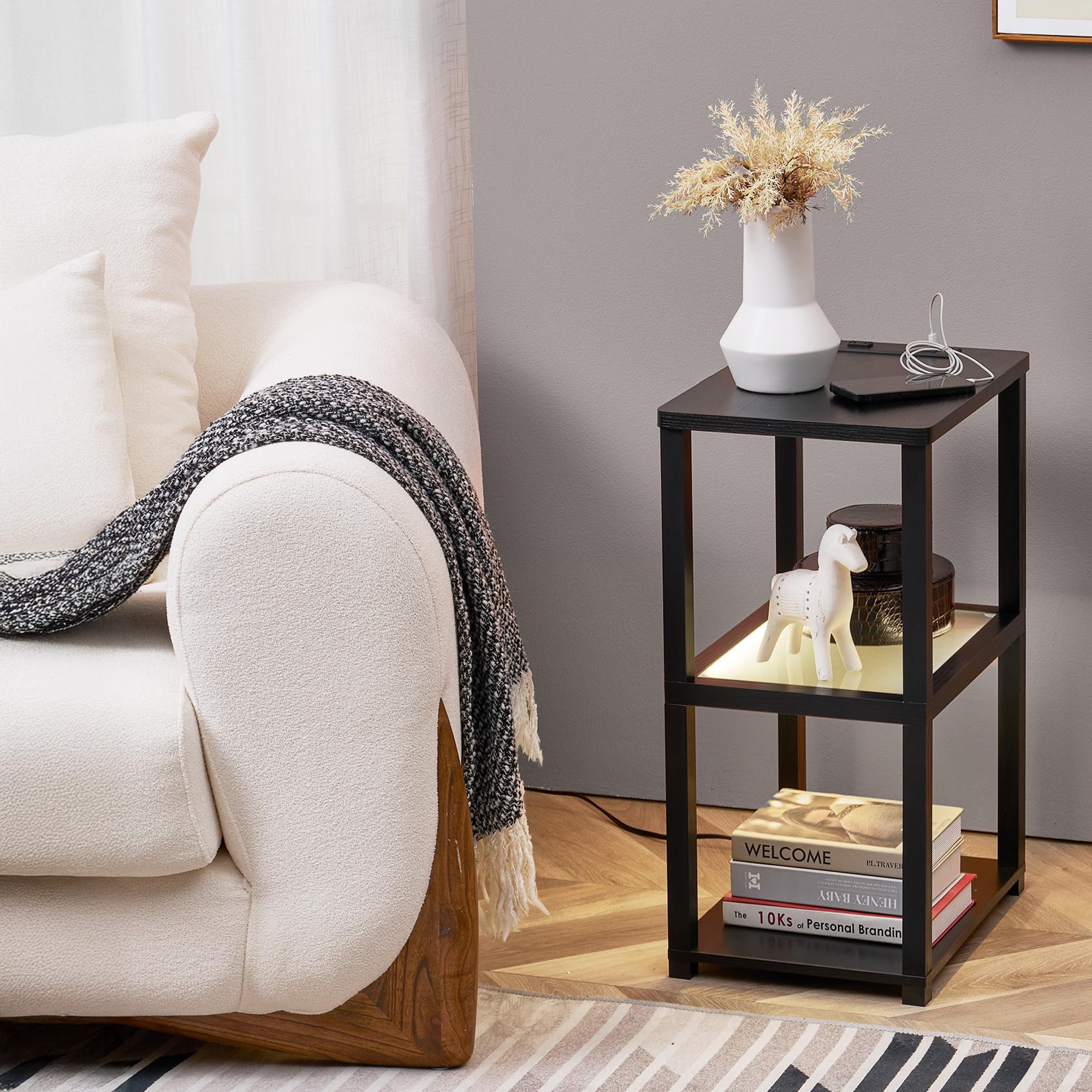 Ivy Bronx Flare - Side Table With Charging Station And Color Changing Temps, Night Stand With ...