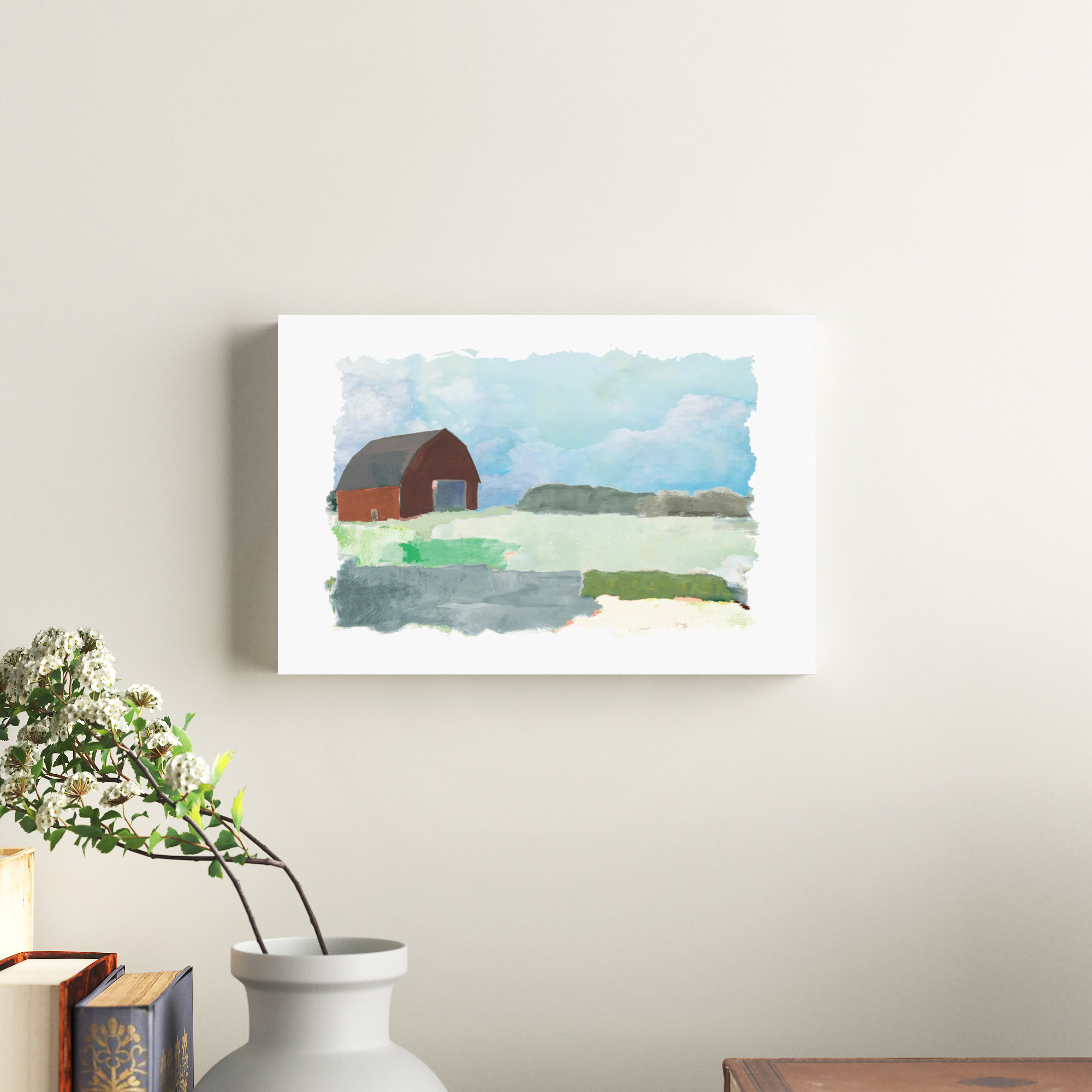 August Grove Painty Barn Field And Sky - reproduction d'art sur toile ...