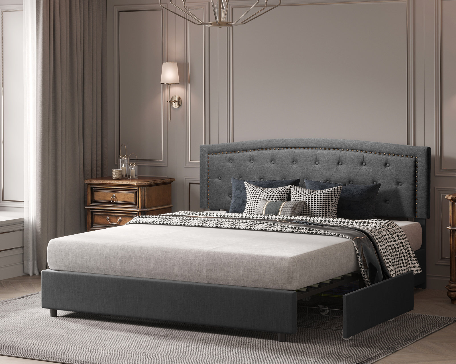 Red Barrel Studio Joden Upholstered Storage Bed Dark Grey Bed Frame ...