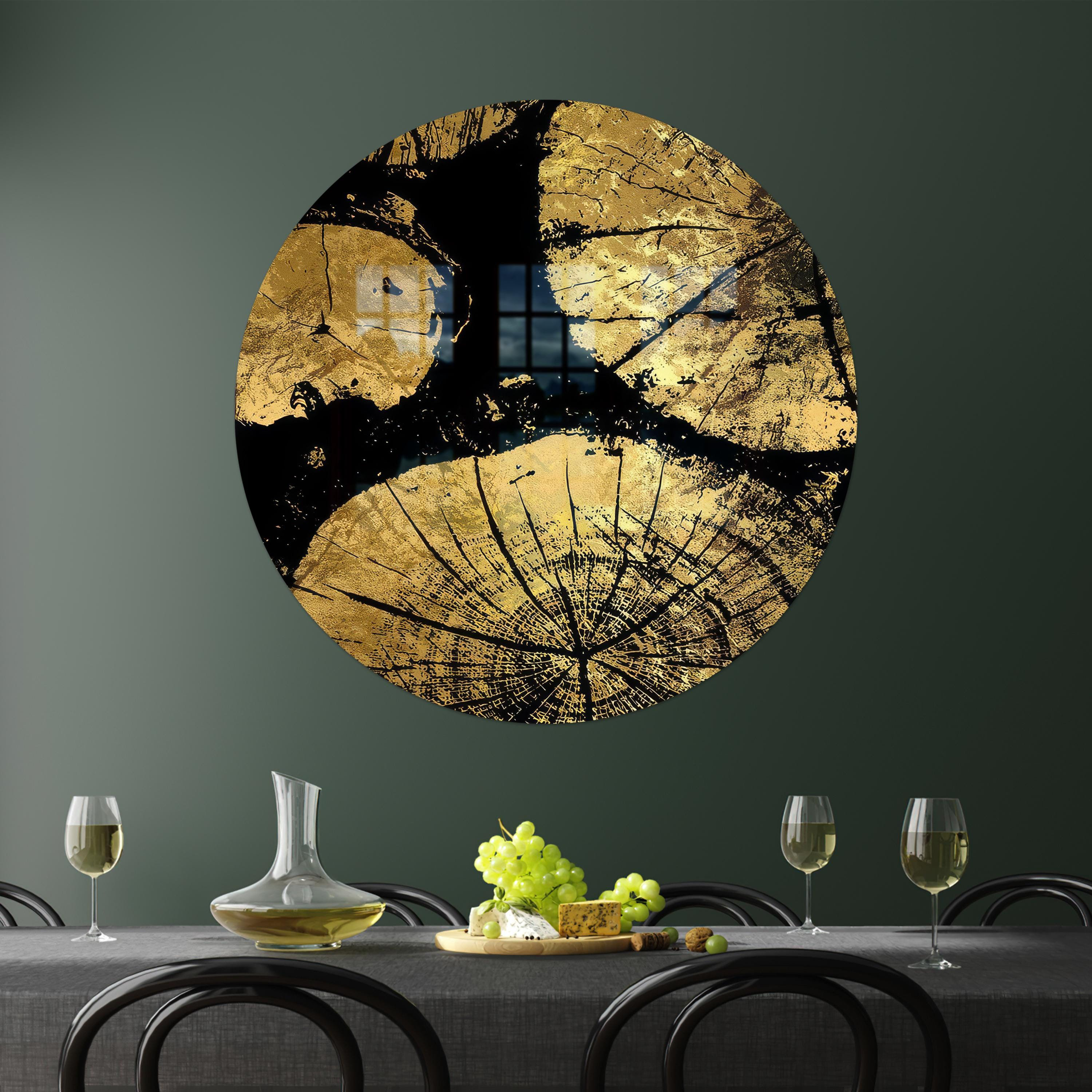 Loon Peak® Modern Glass Wall Decor Featuring Golden Wood Cracking Pattern for Aesthetic Home ...