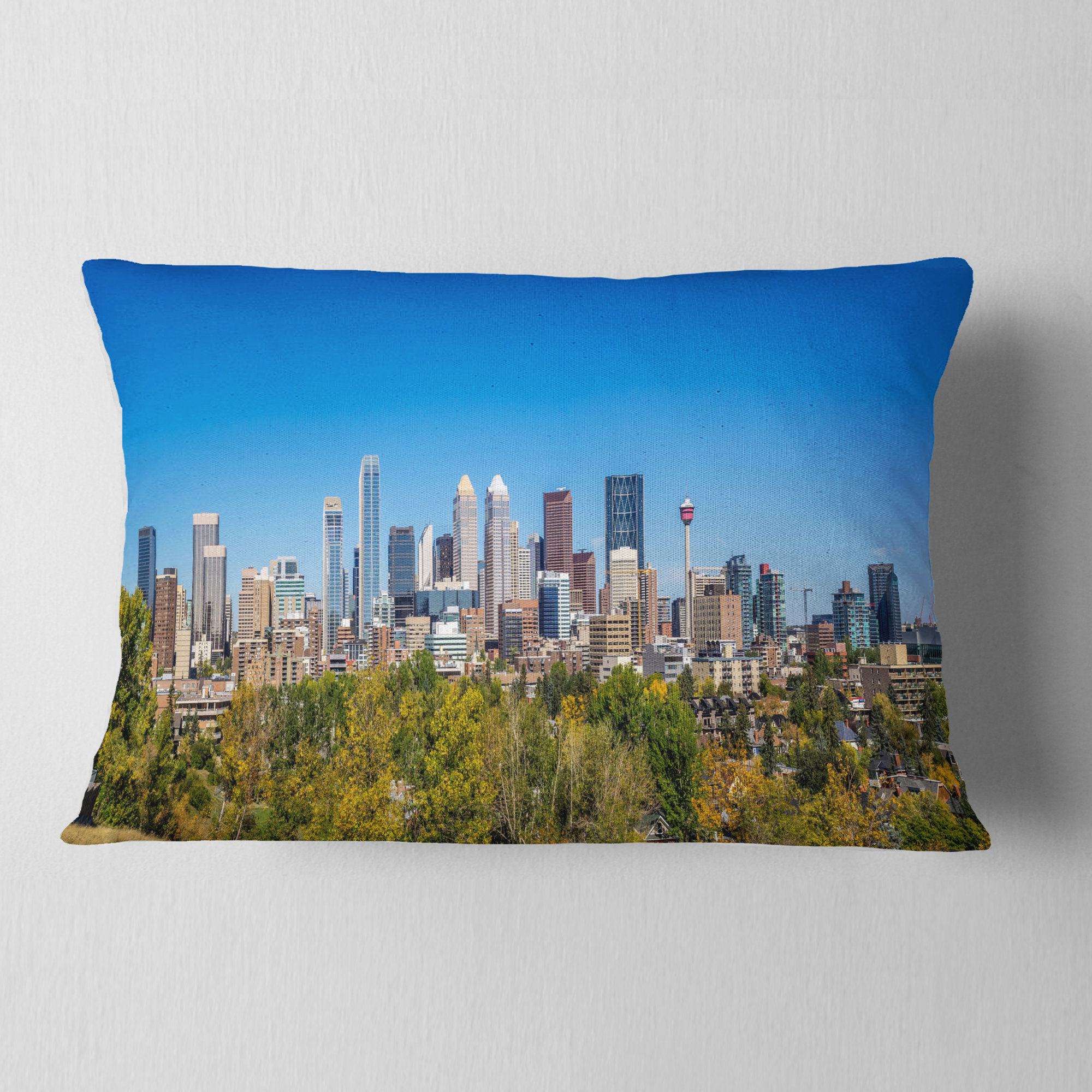 Design Art Calgary Skyline with Blue Sky - Cityscape Printed Throw ...