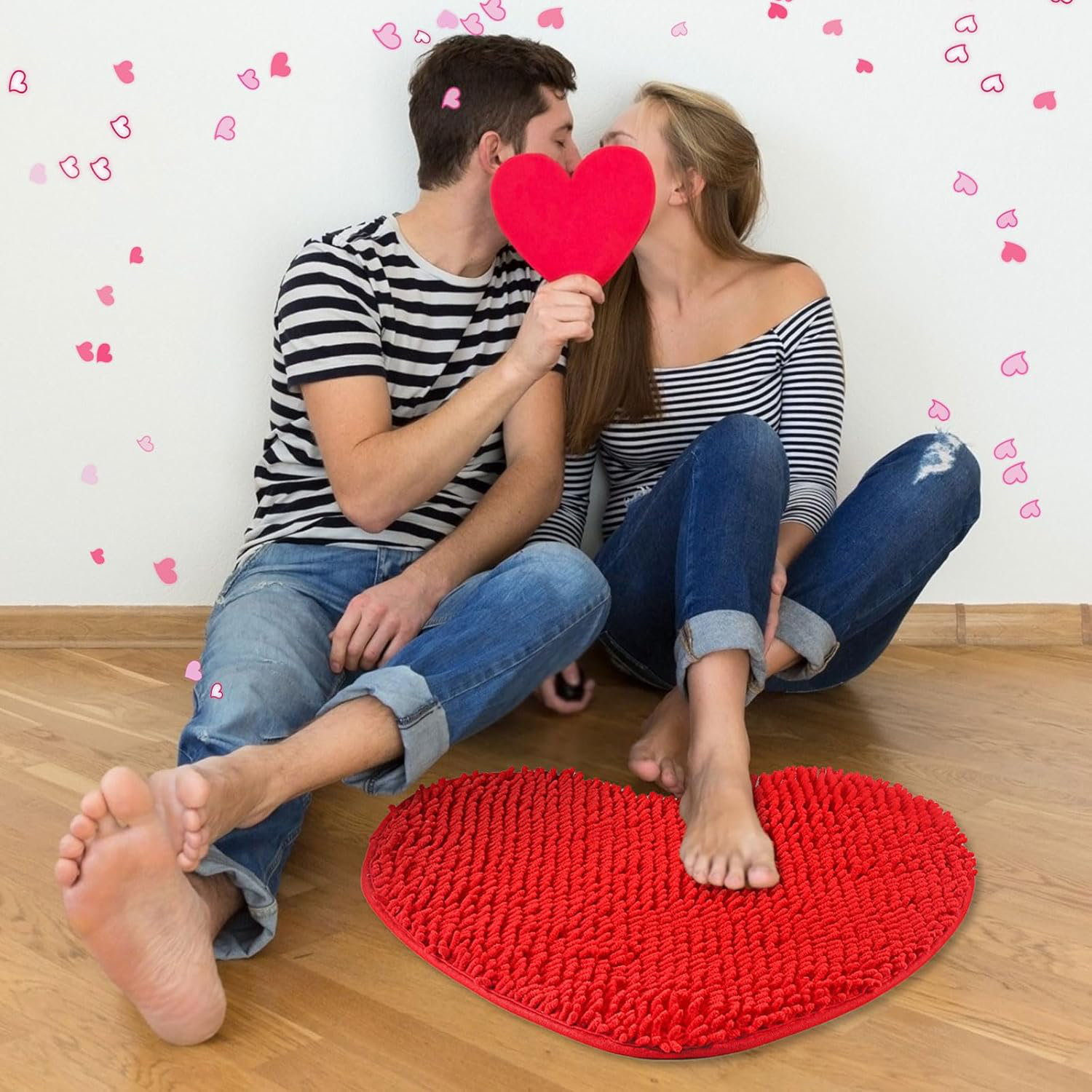 Dakota Fields 6 Pcs Heart Shaped Rug Valentine's Day Mat Chenille Red ...