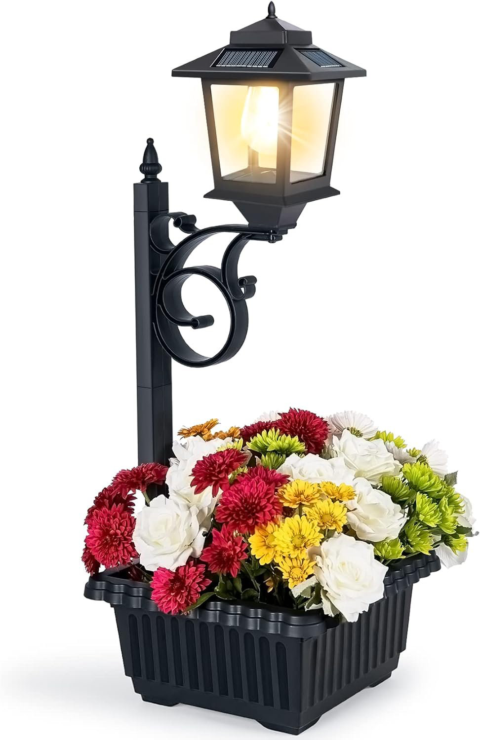 Charlton Home 2-in-1 Outdoor Flower Pot with Solar Lamp Post Light ...