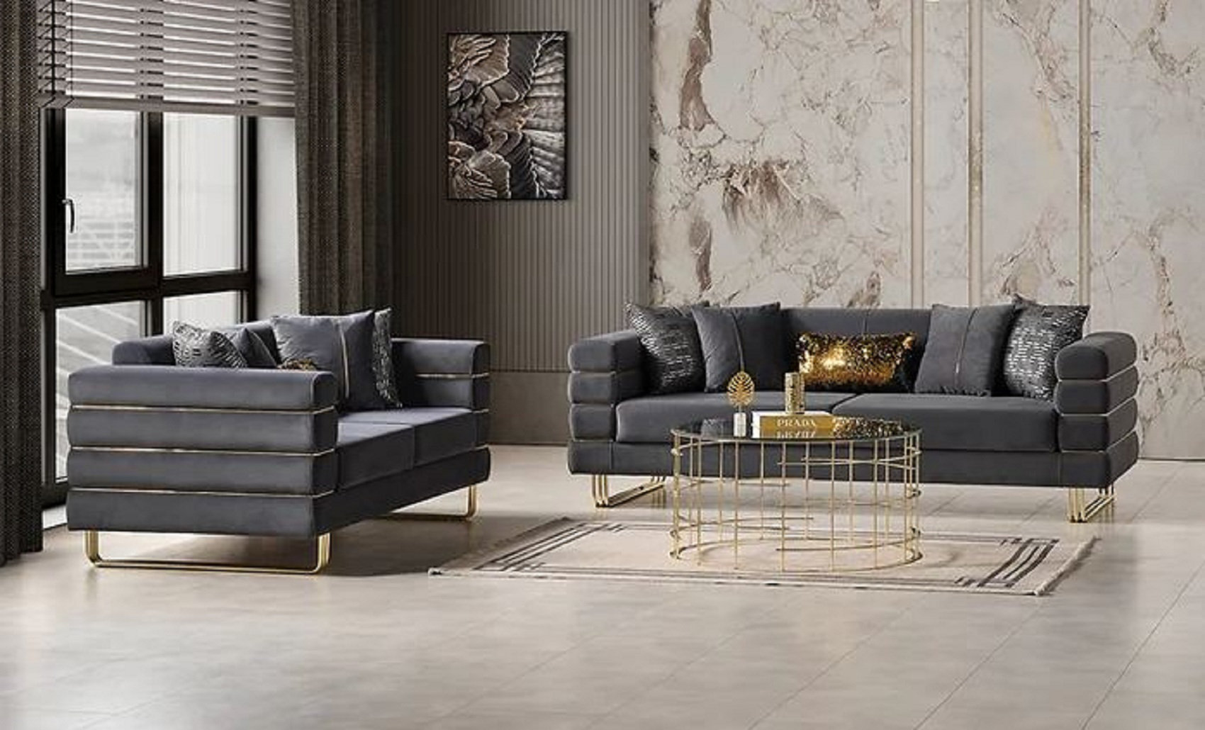 Everly Quinn Modern Sofa And Loveseat With Gold Accents | Wayfair