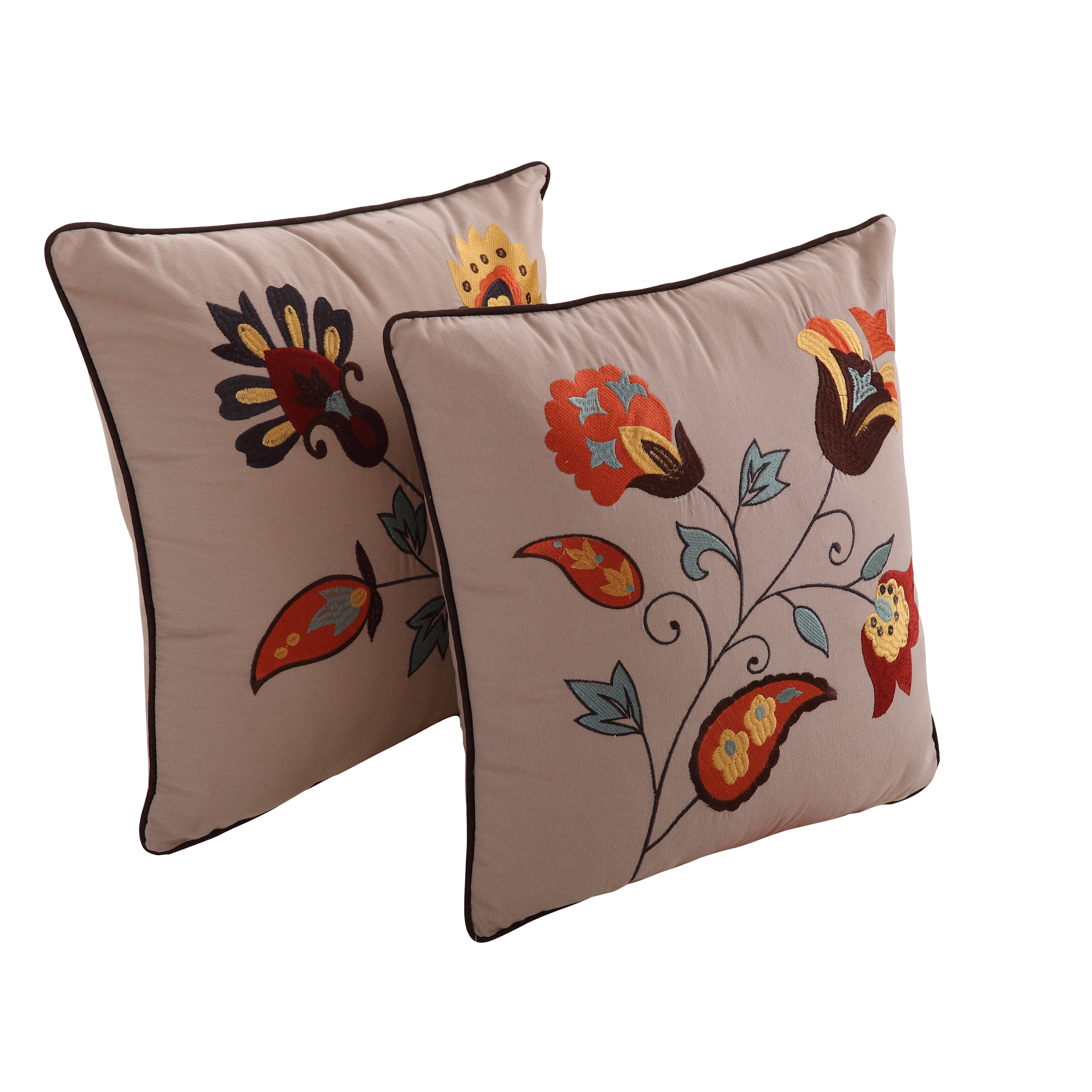 Greenland Home Fashions Andorra Embroidered Cotton Throw Pillow Pair ...