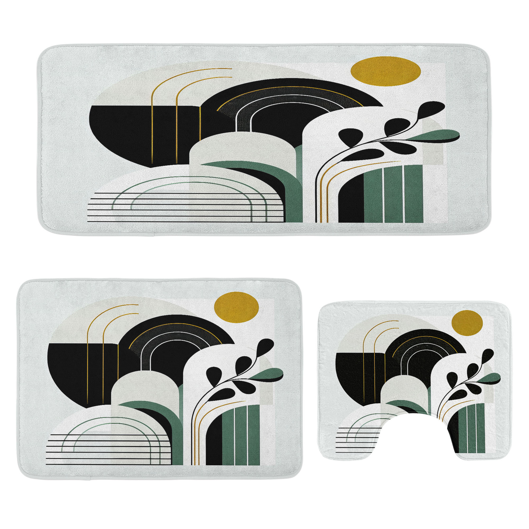 East Urban Home Modern Bathroom Rug Set 3 Pieces U-Shape & Rectangle ...