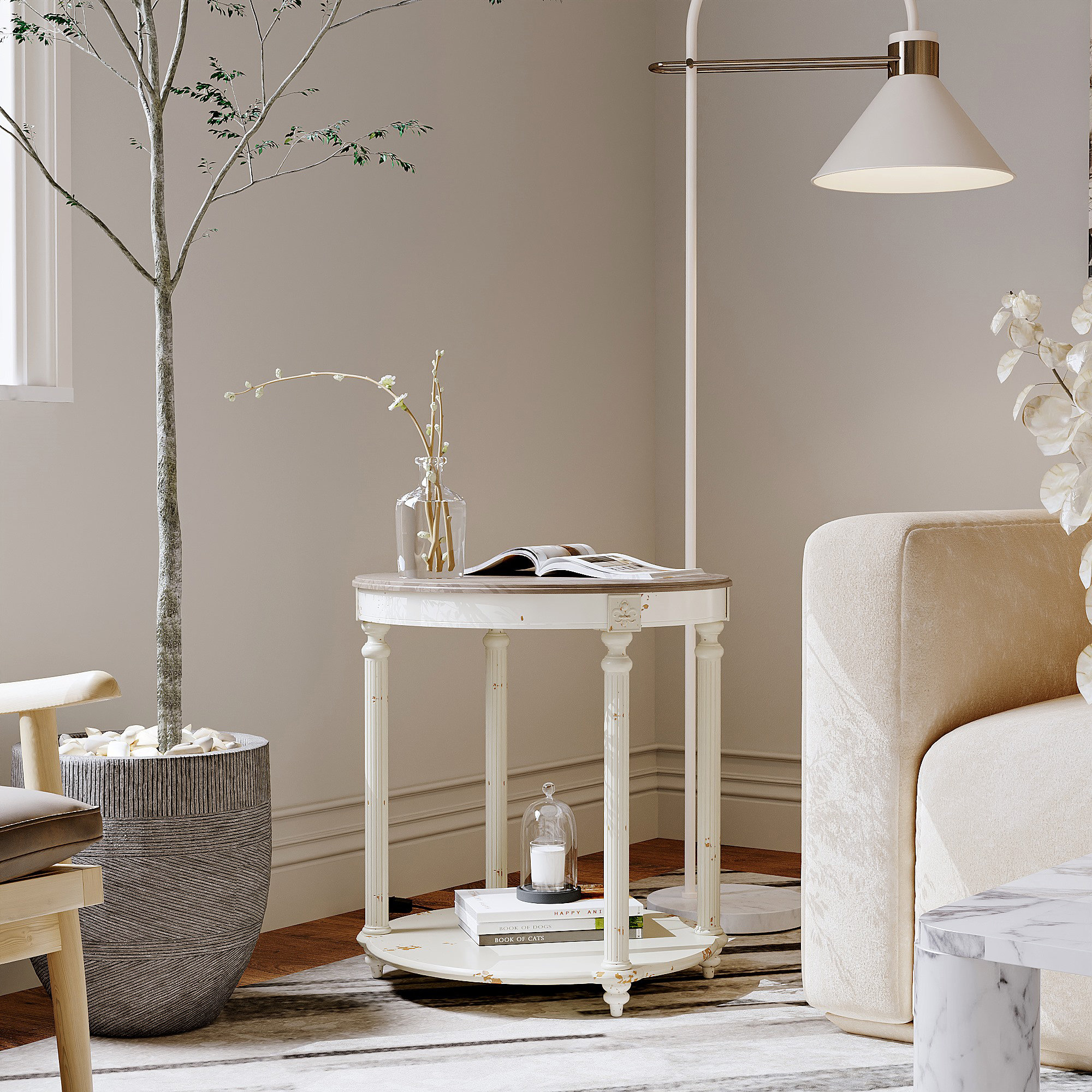 Ophelia & Co. Antique Round Side Table - Solid Wood Farmhouse Accent ...