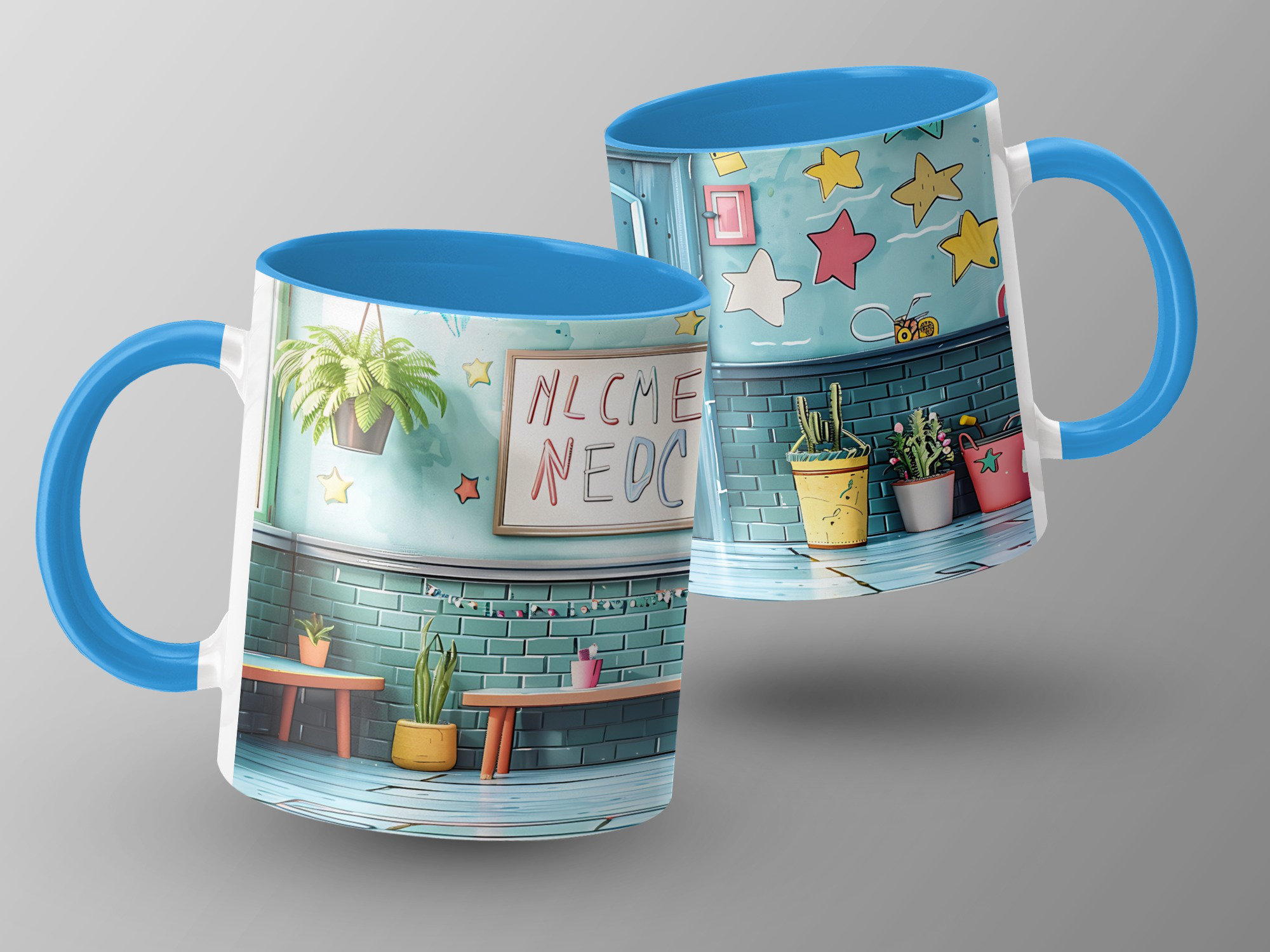 East Urban Home Kids Drawing Style 11oz Accent Mugs – White Ceramic ...