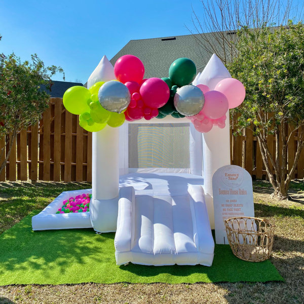 Connsann 9FT Premium Oxford White Bounce House with Slide and Ball Pit ...