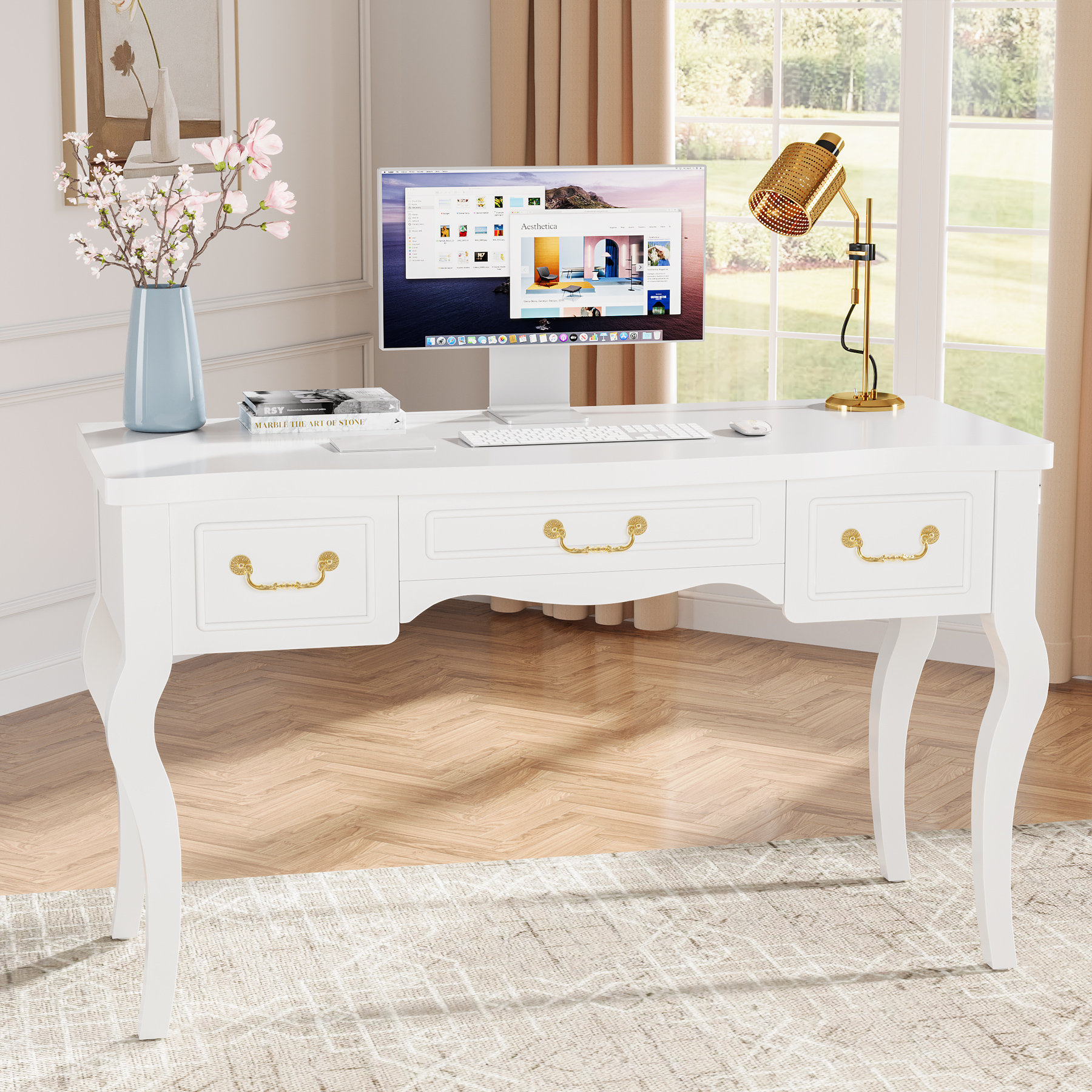 House of Hampton 47-inch White Computer Desk With 3 Drawers & Reviews ...