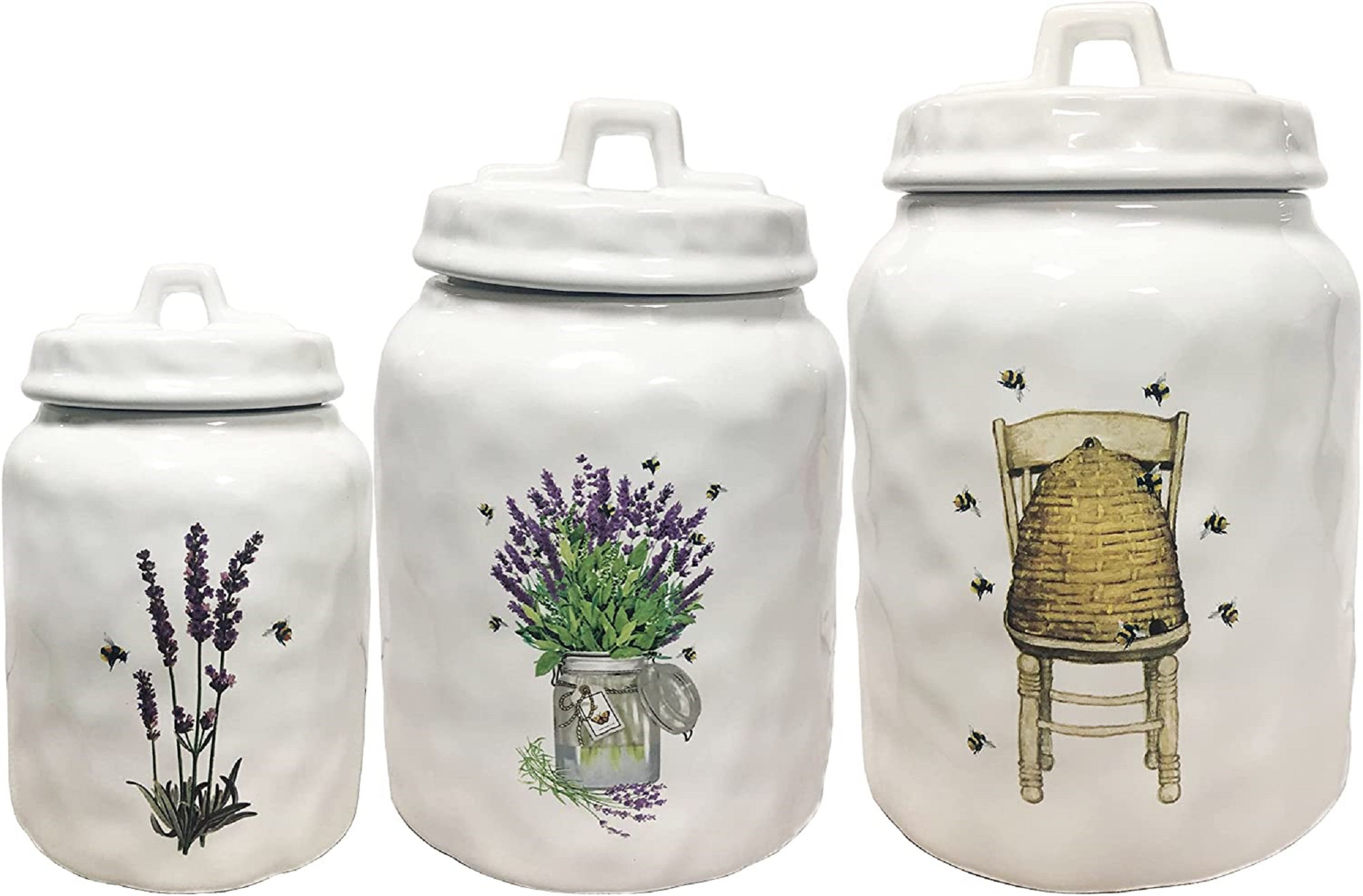 First Of A Kind - Set Of 3 Stoneware Canister With Beehive, Lavender ...