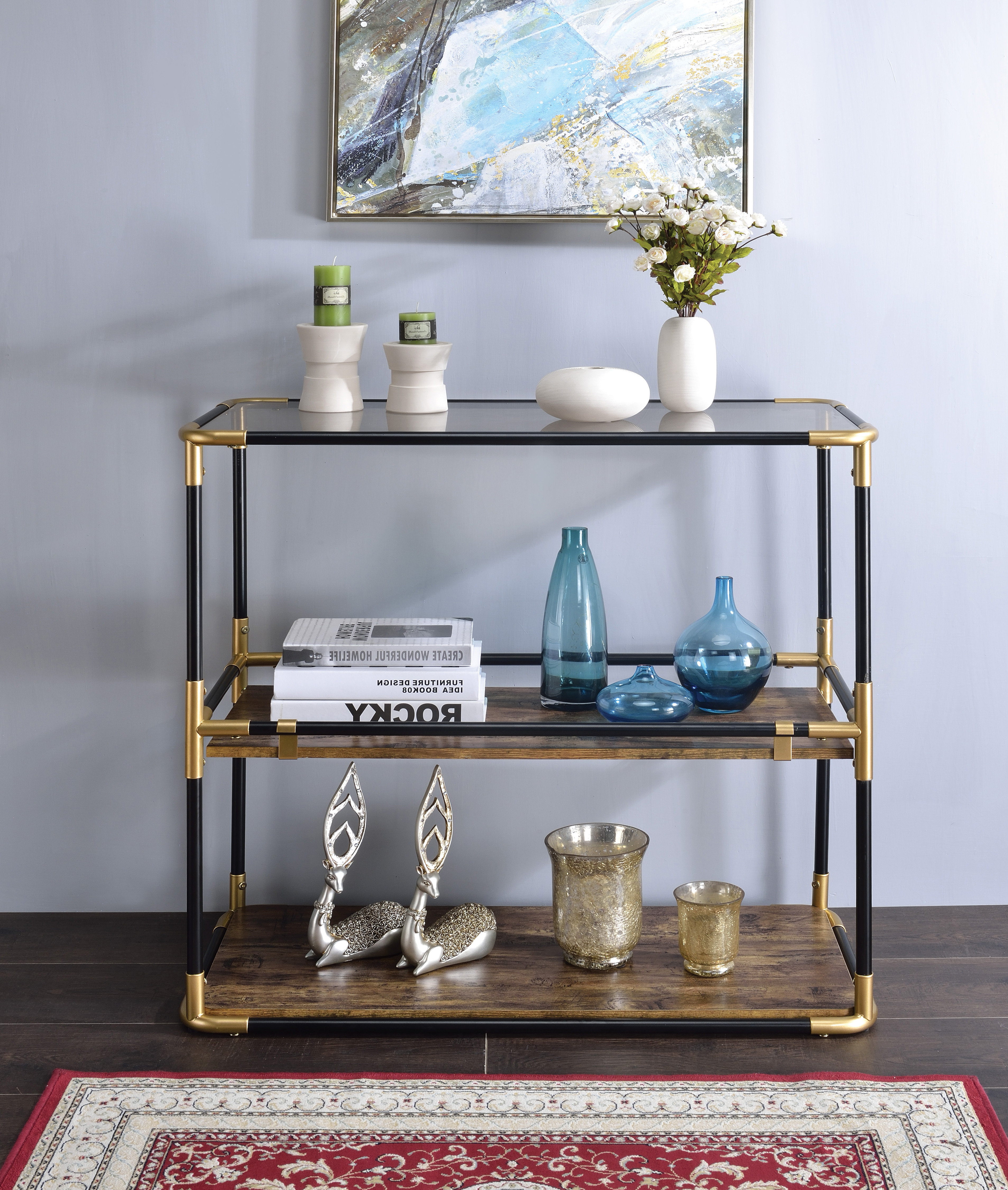 Latitude Run® Console Table, Black/Gold & Smoky Glass - Wayfair Canada