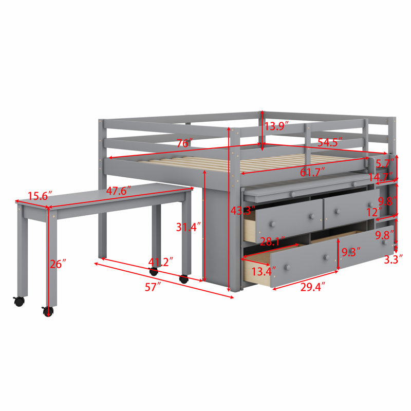 Lark Manor™ Loft Bed With Retractable Writing Desk And 4 Drawers, Loft ...