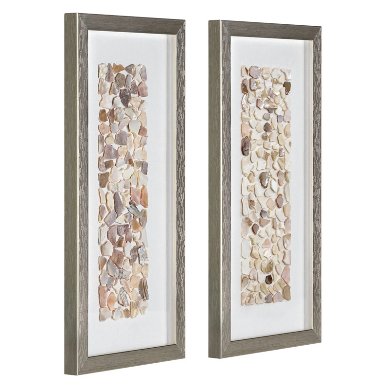 Rosecliff Heights Natural Seashell Mosaic 2-Piece Framed Wall Decor Set ...