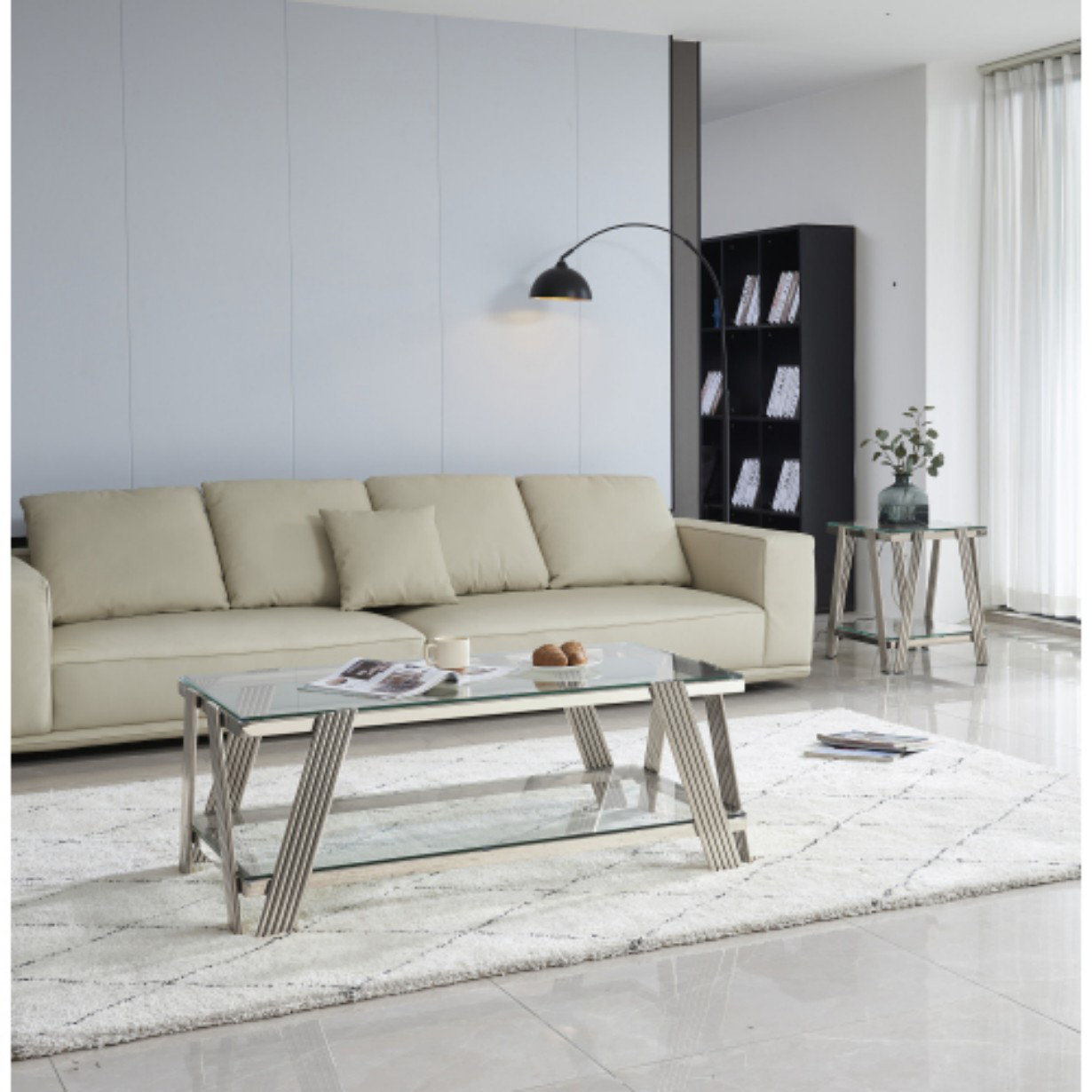 Mercer41 Modern Stainless Steel Coffee Table Set, Double Layer Clear ...