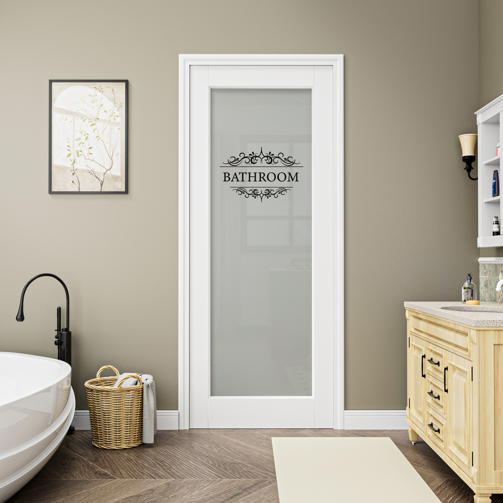 ARK DESIGN Interior 1-Lite Frost Glass Bathroom Door Slab White Primer ...