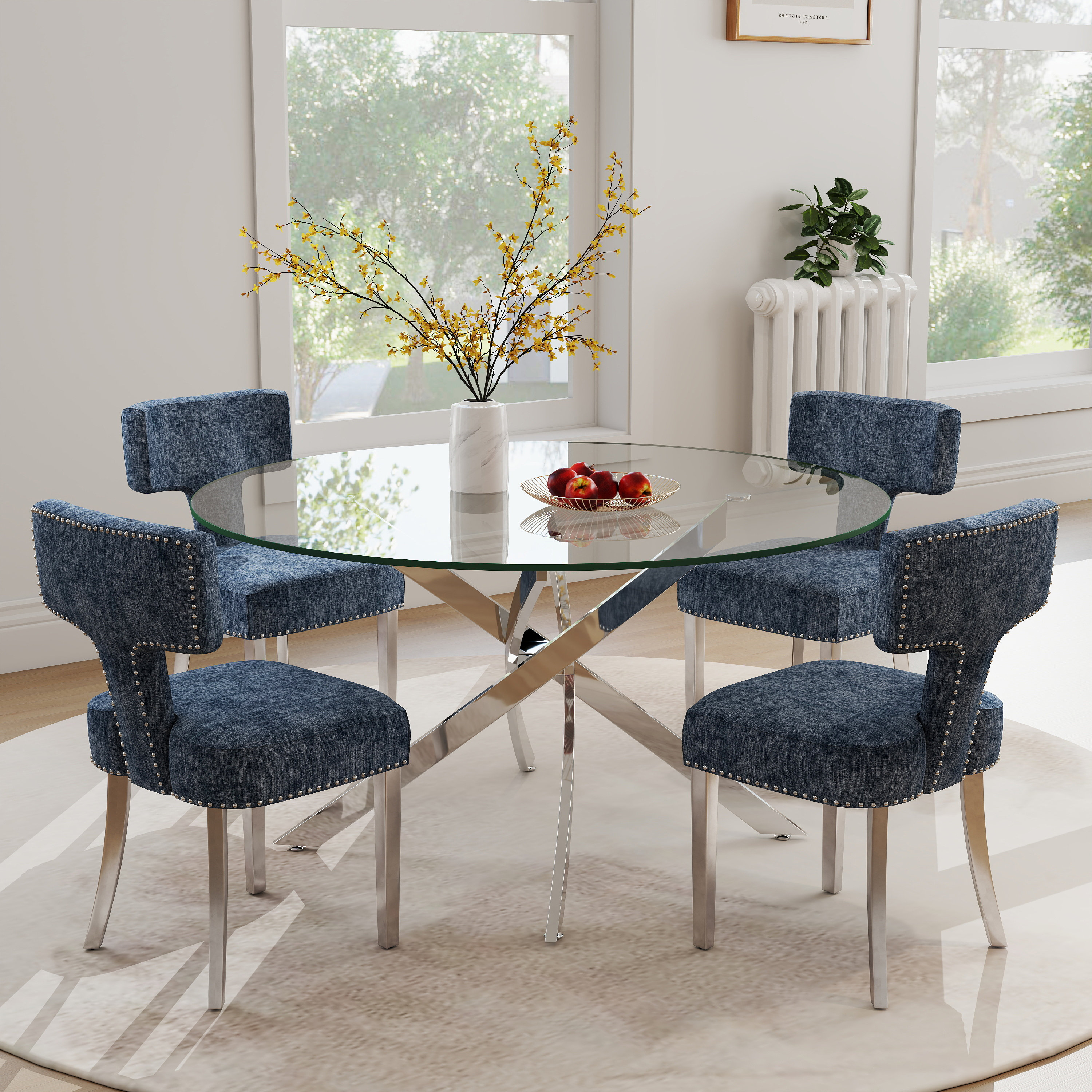 House of Hampton® Modern Round Pedestal Dining Set with Chenille ...