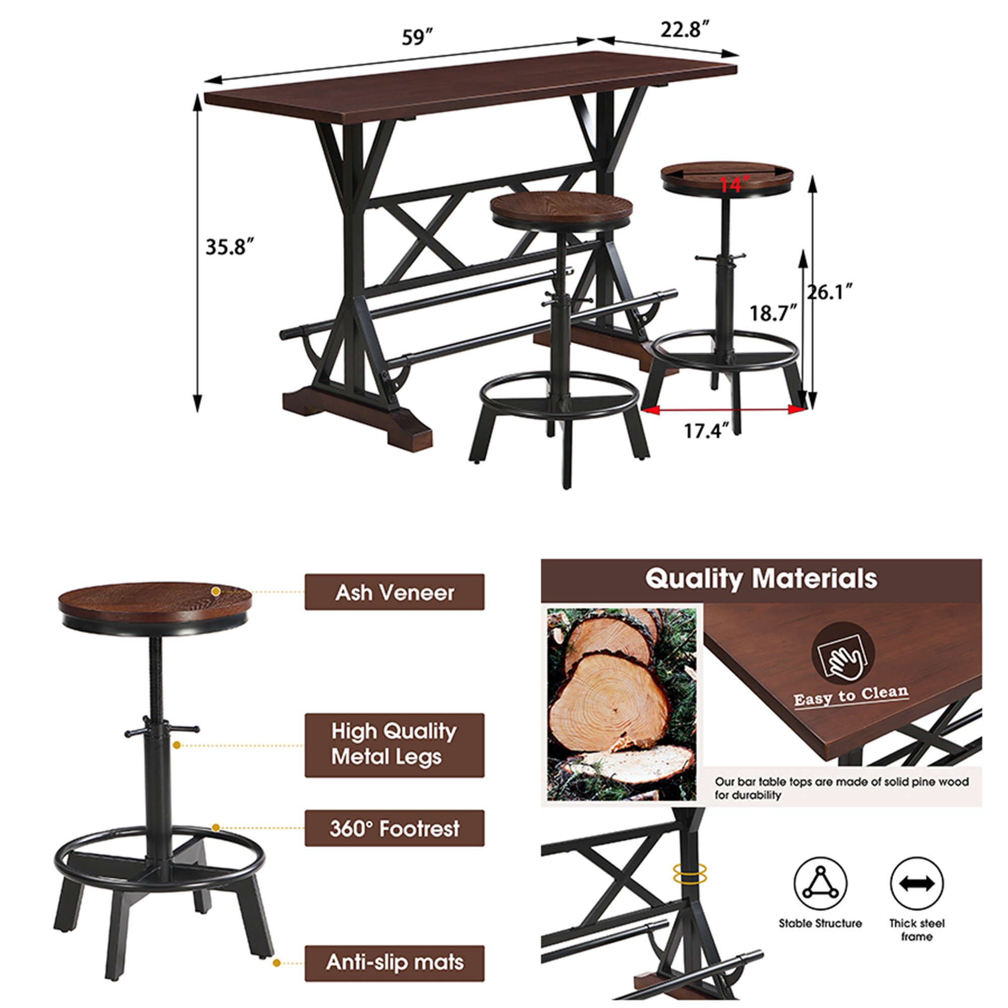 Williston Forge 5-piece Dining Table Set, Wooden Sofa Side Table With ...