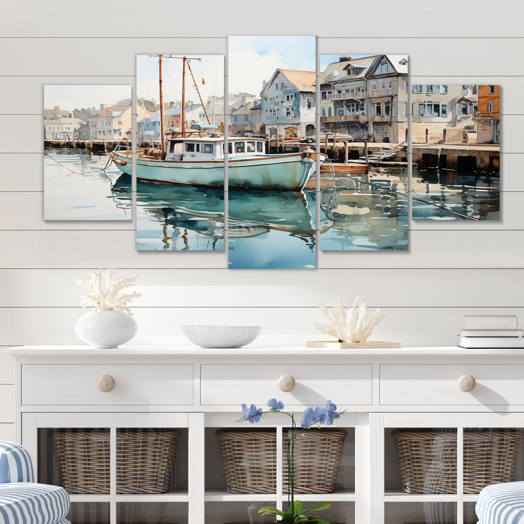 Breakwater Bay 'Port Harbor Reflections IX - Nautical & Beach Canvas ...